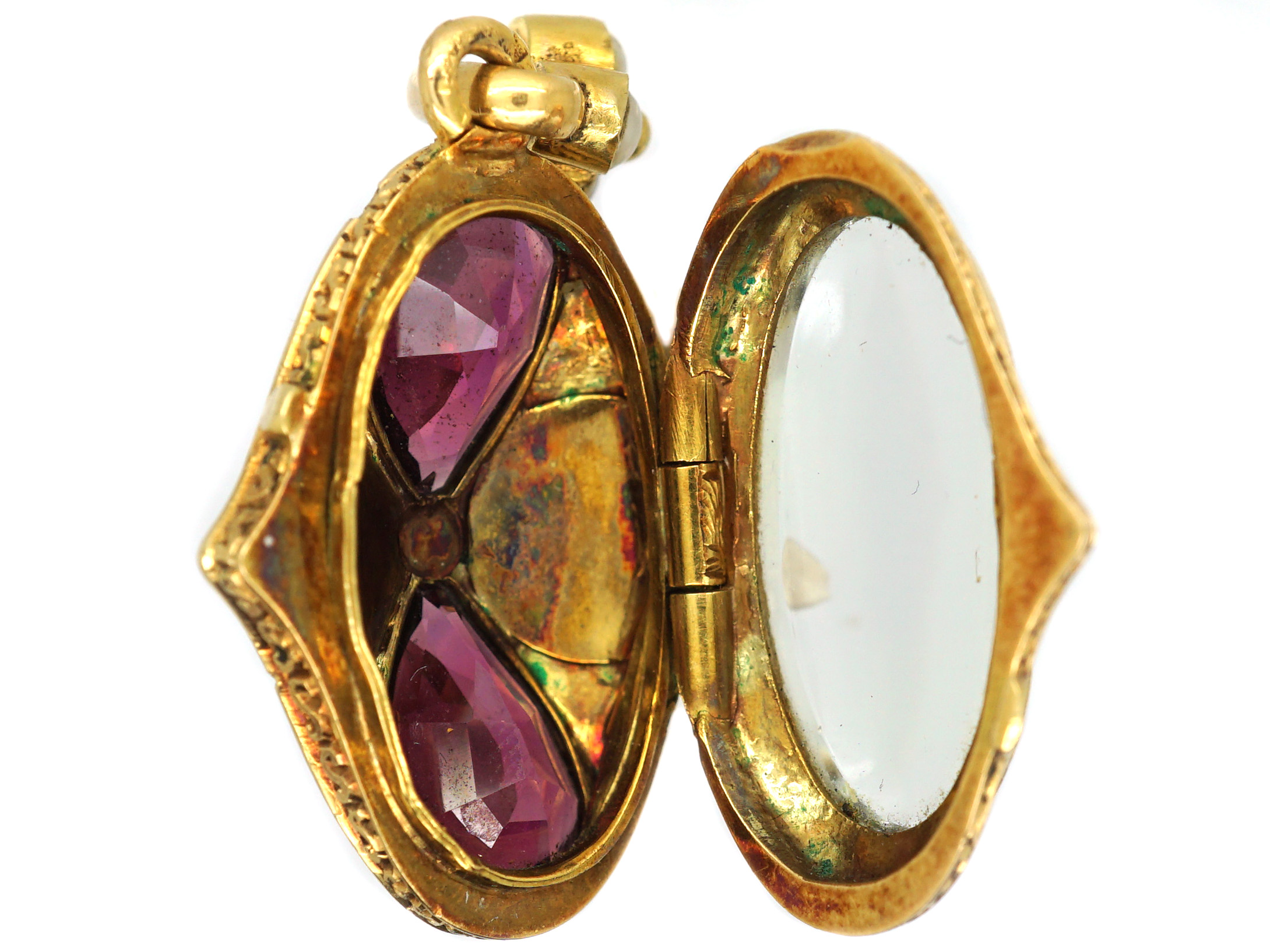 Victorian 18ct Gold Locket set with Garnets, Natural Split Pearls ...