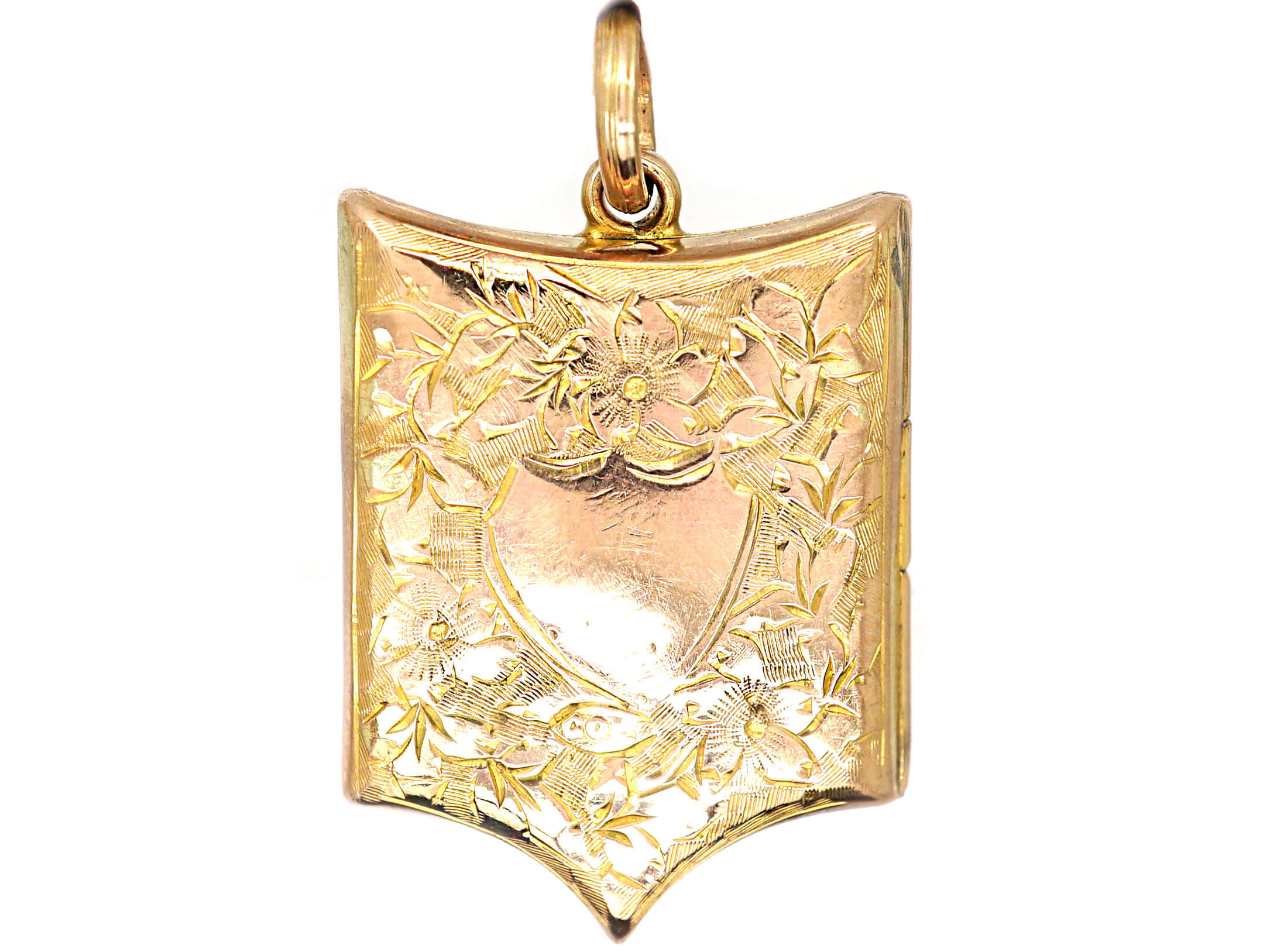 Victorian 9ct Gold Shield Shape Locket with Engraved Floral Detail ...