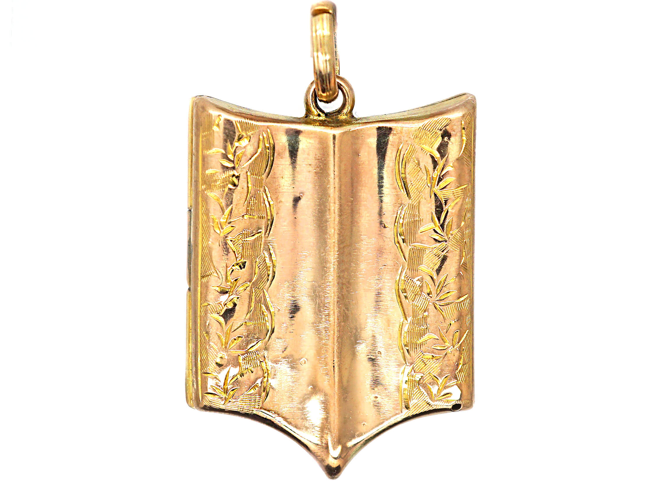 Victorian 9ct Gold Shield Shape Locket with Engraved Floral Detail ...