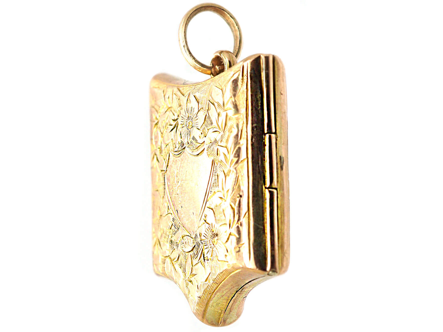 Victorian 9ct Gold Shield Shape Locket with Engraved Floral Detail ...