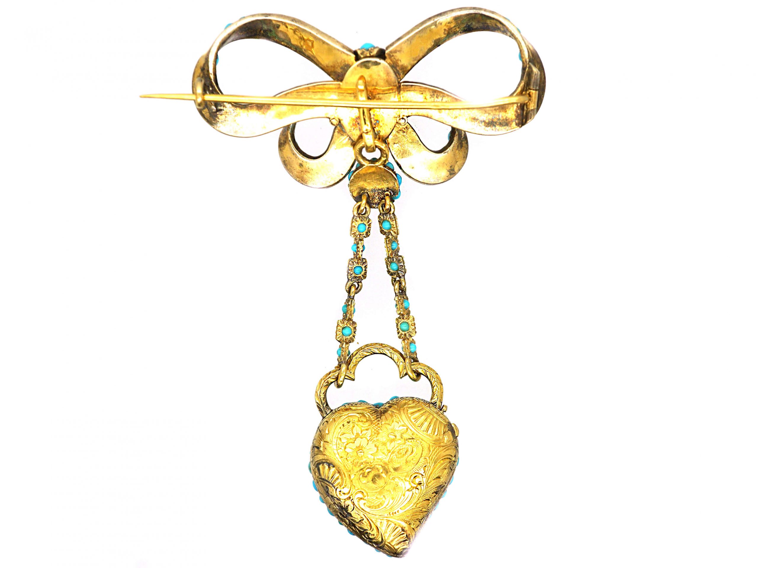 Early Victorian 15ct Gold Bow Brooch & Weeping Heart Vinaigrette ...