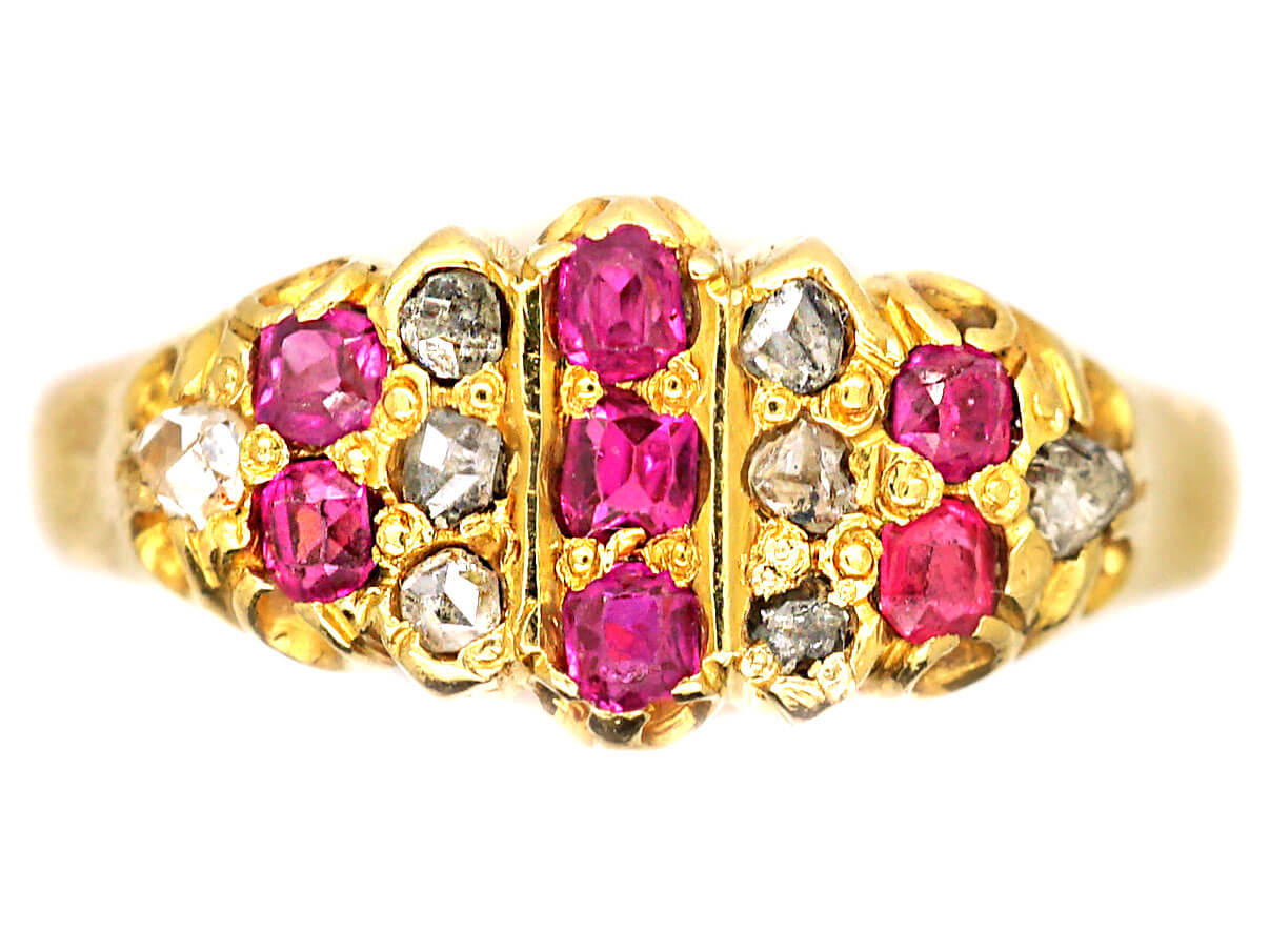 Victorian 18ct Gold, Ruby & Rose Diamond Lines Ring (526X) | The ...