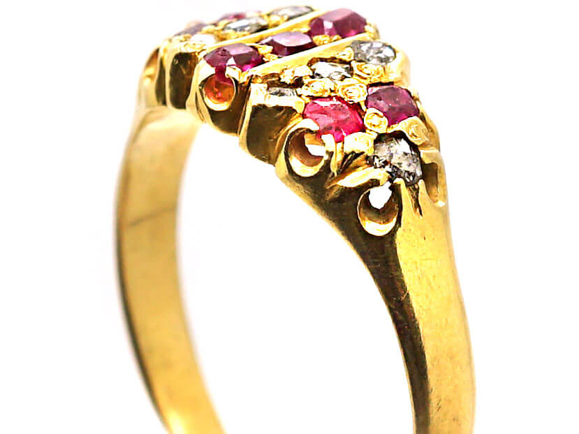 Victorian 18ct Gold, Ruby & Rose Diamond Lines Ring (526X) | The ...