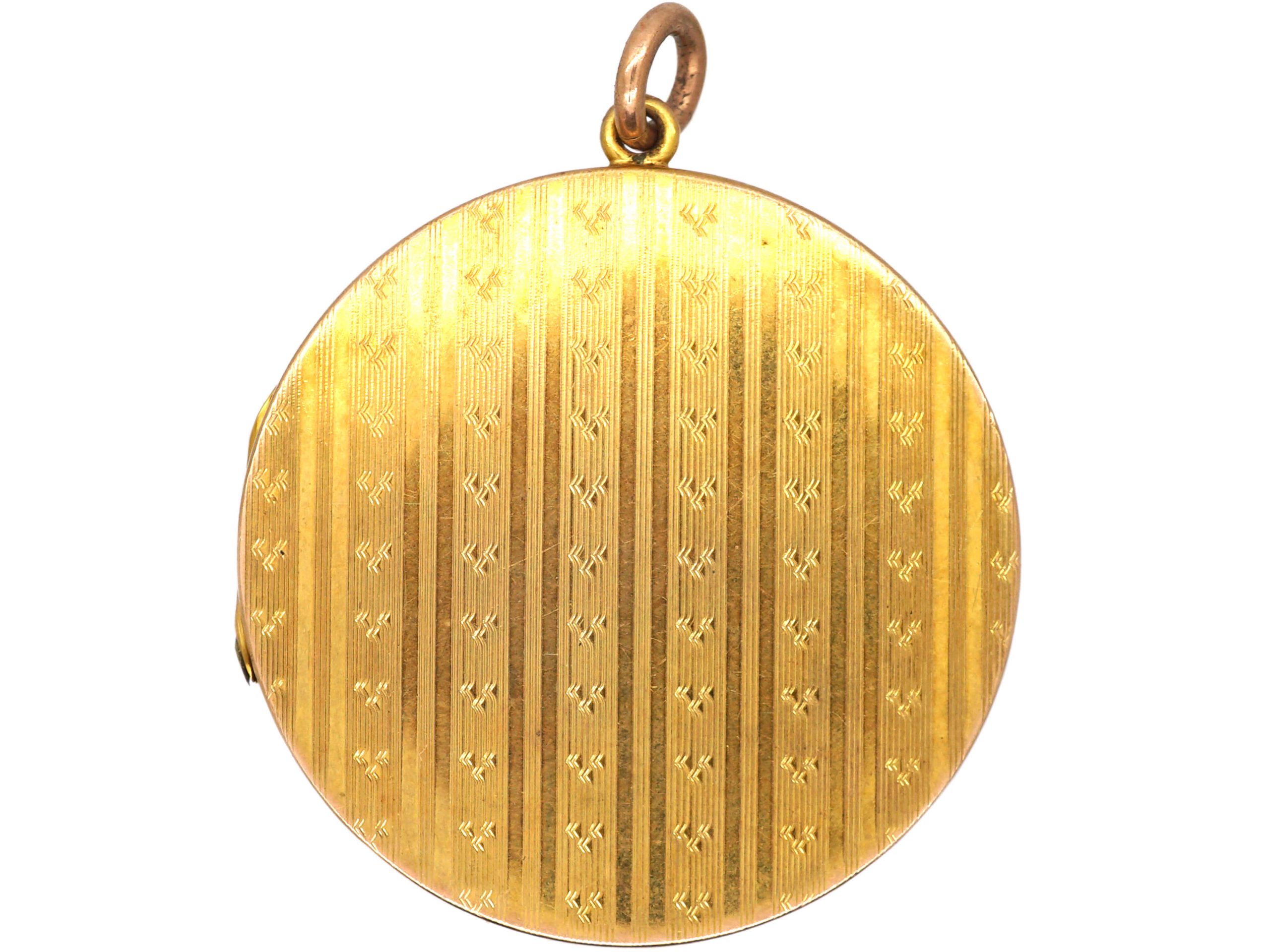 Edwardian 9ct Gold Round Locket with Engine Turned Engraved Motifs ...