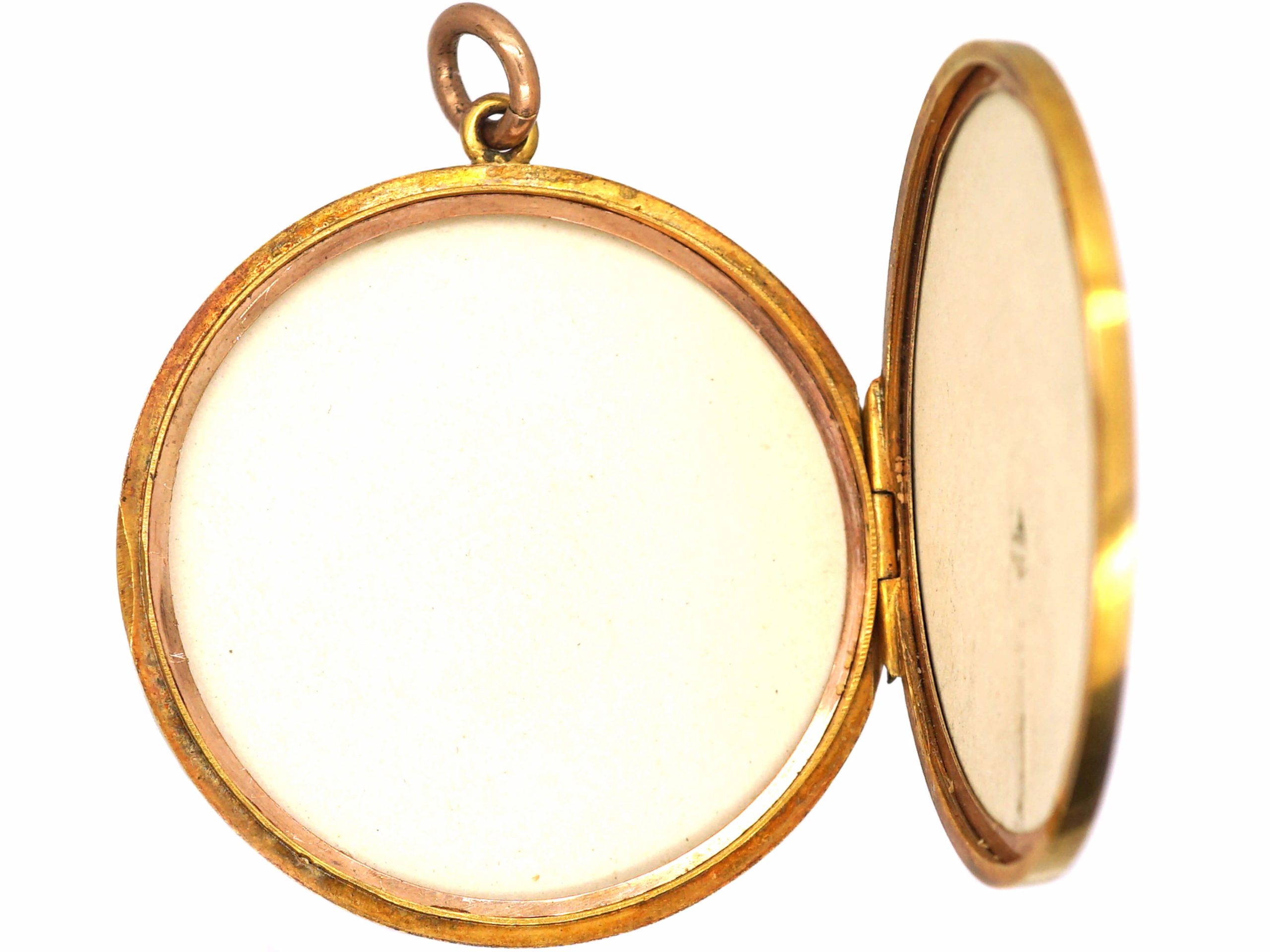Edwardian 9ct Gold Round Locket with Engine Turned Engraved Motifs ...