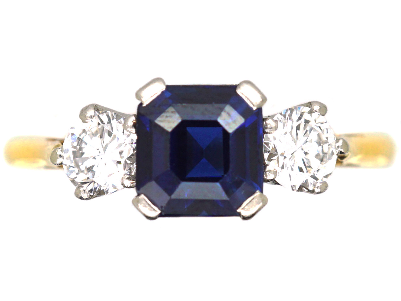Early 20th Century 18ct Gold & Platinum, Three Stone Sapphire & Diamond ...