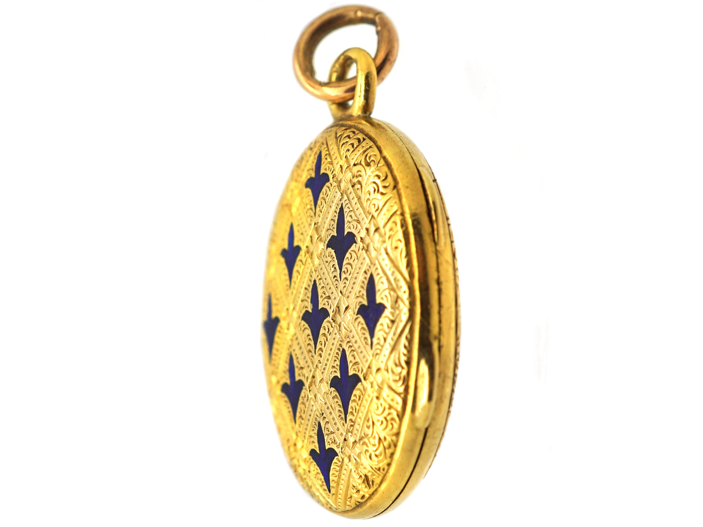 Victorian 18ct Gold Oval Shaped Locket with Blue Enamel Detail (593X ...