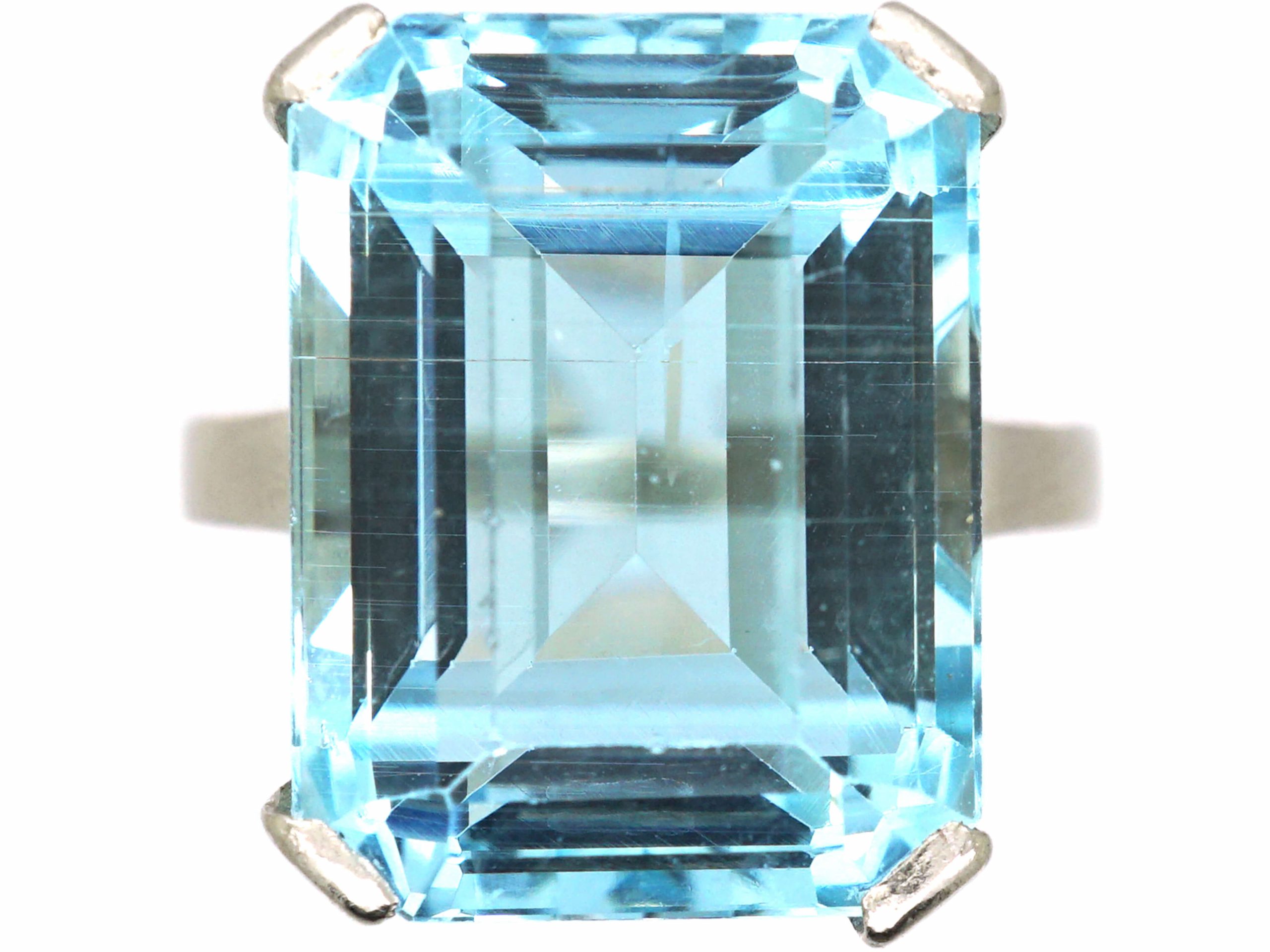 Retro Platinum, Rectangular Cut Aquamarine Ring (328X) | The Antique ...