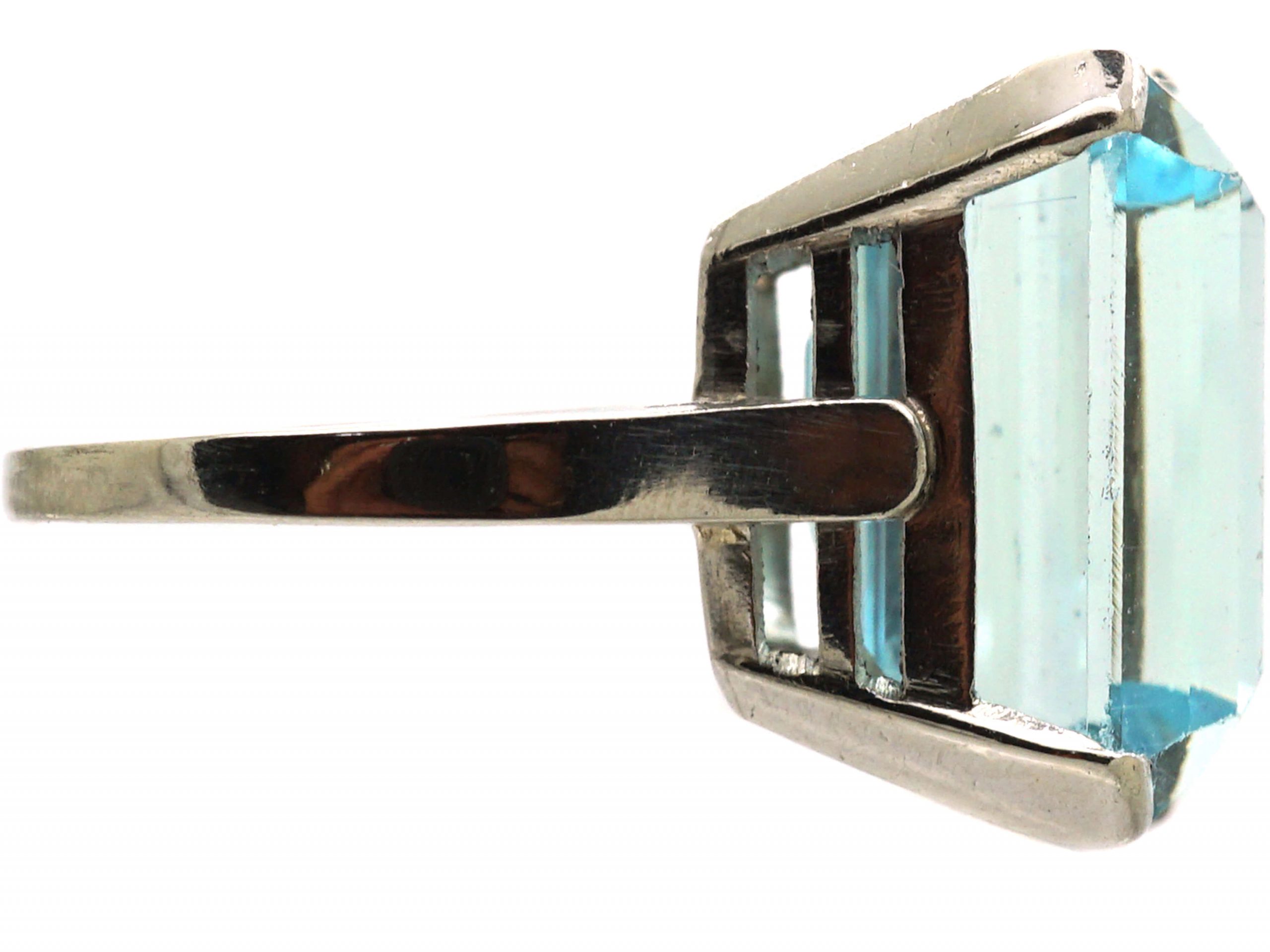 Retro Platinum, Rectangular Cut Aquamarine Ring (328X) | The Antique ...