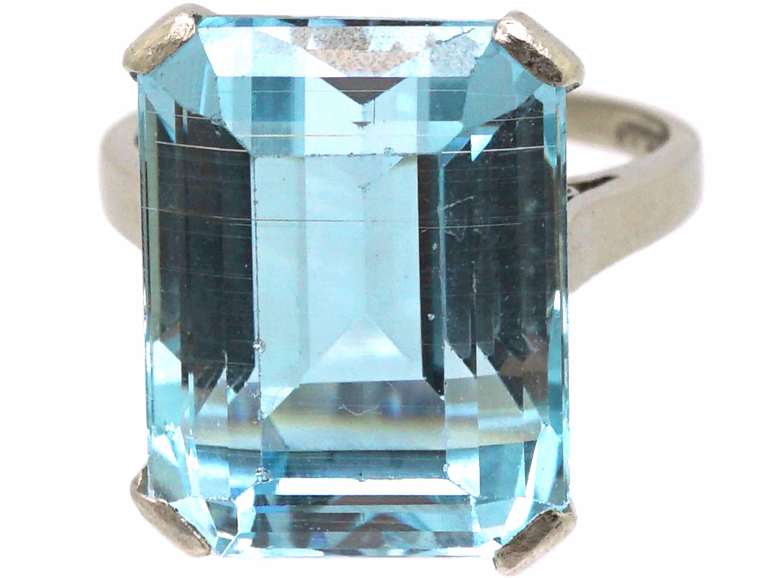 Retro Platinum, Rectangular Cut Aquamarine Ring (328X) | The Antique ...
