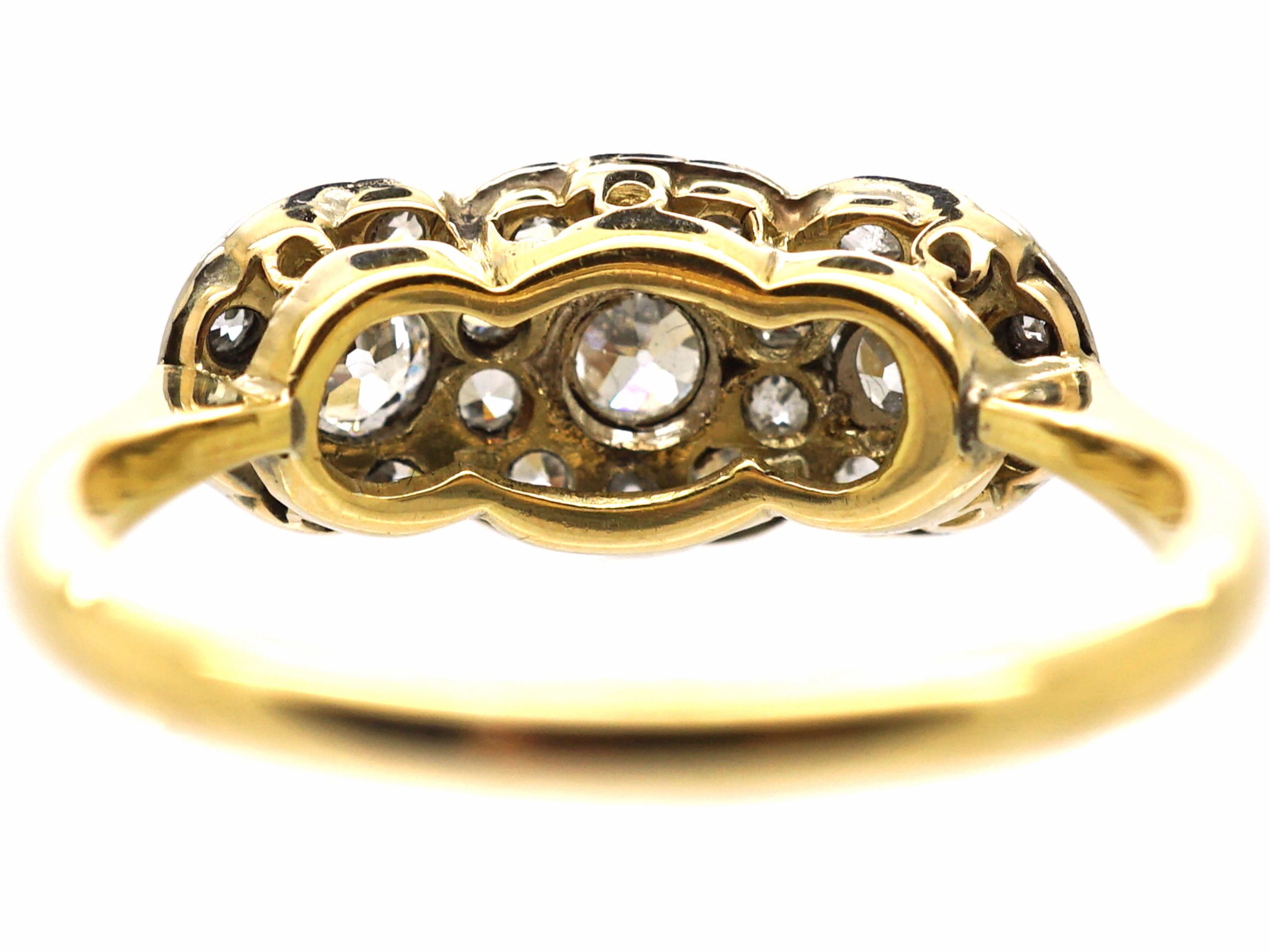 Edwardian 18ct Gold & Platinum, Triple Cluster Ring set with Diamonds ...