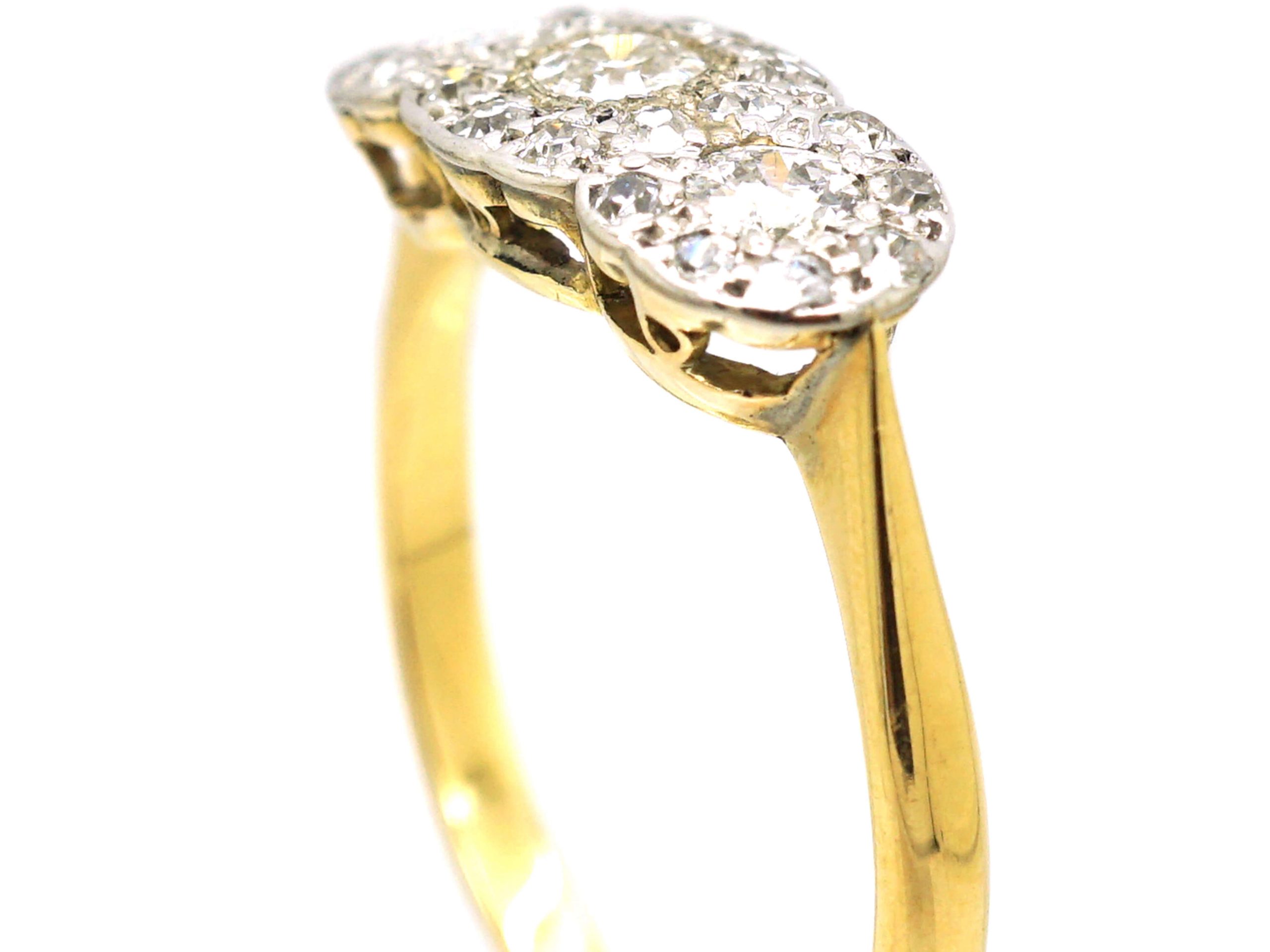 Edwardian 18ct Gold & Platinum, Triple Cluster Ring set with Diamonds ...