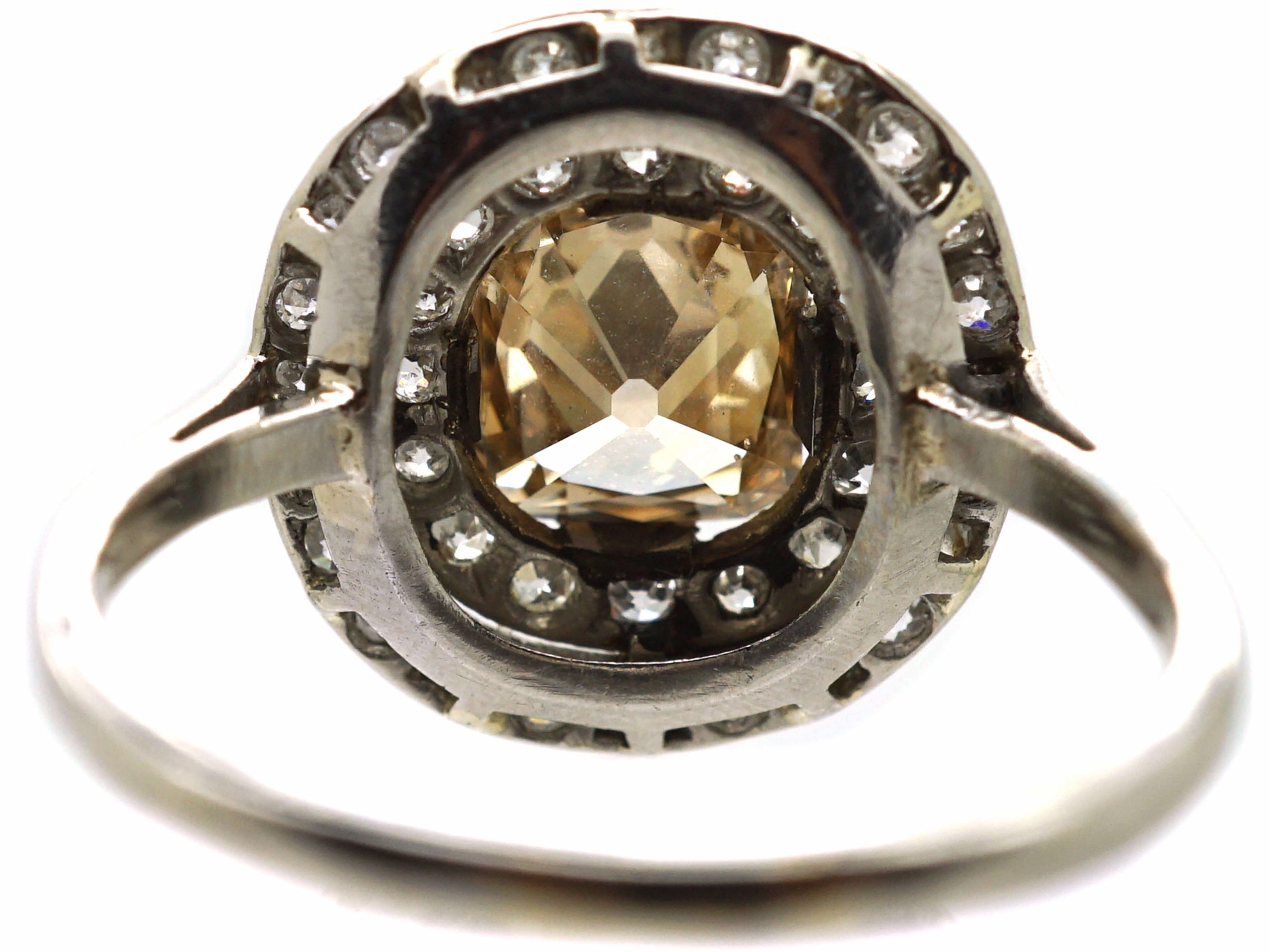 Early 20th Century Platinum, Diamond Cluster Ring with Cognac Diamond ...