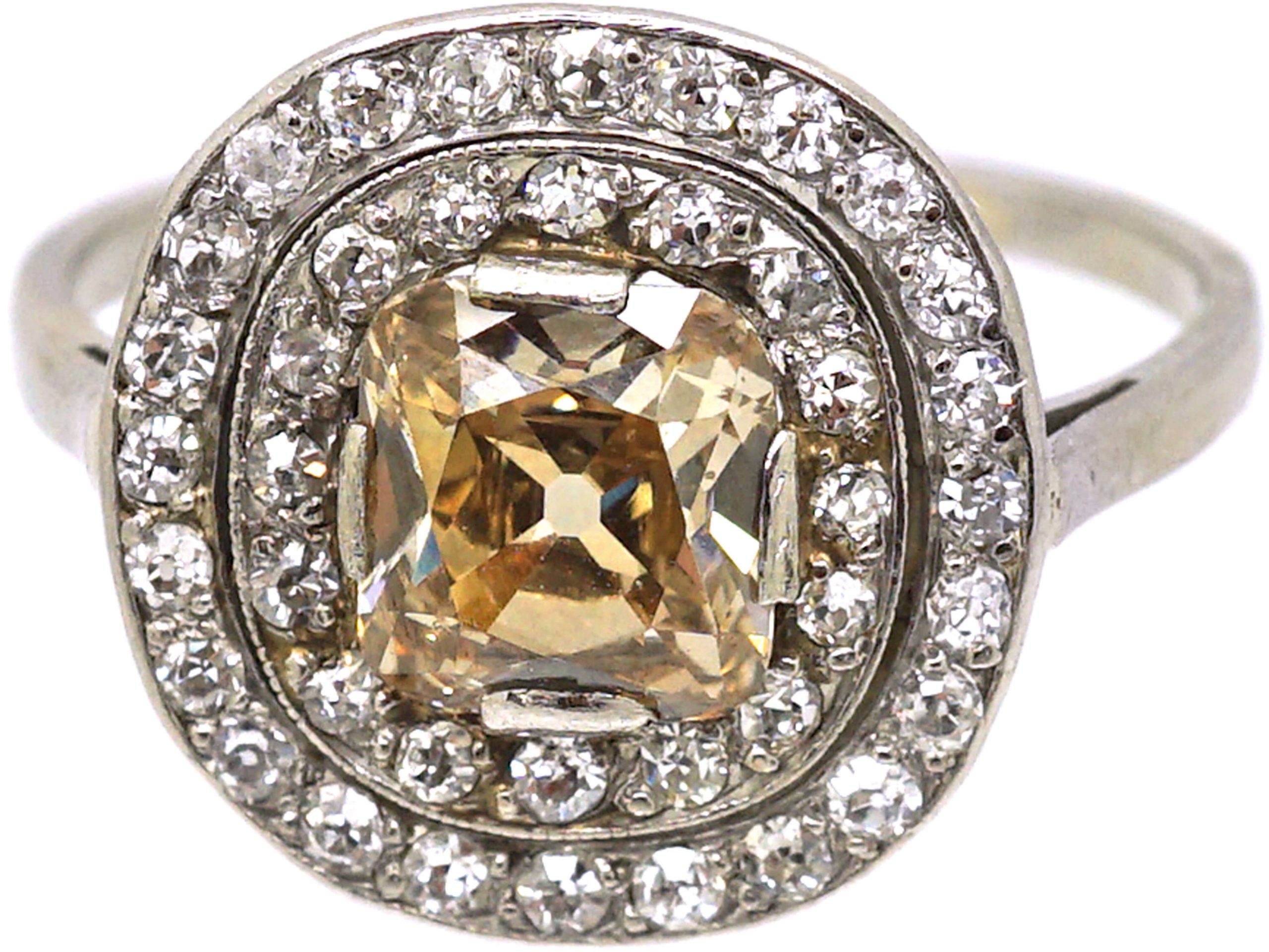 Early 20th Century Platinum, Diamond Cluster Ring with Cognac Diamond ...