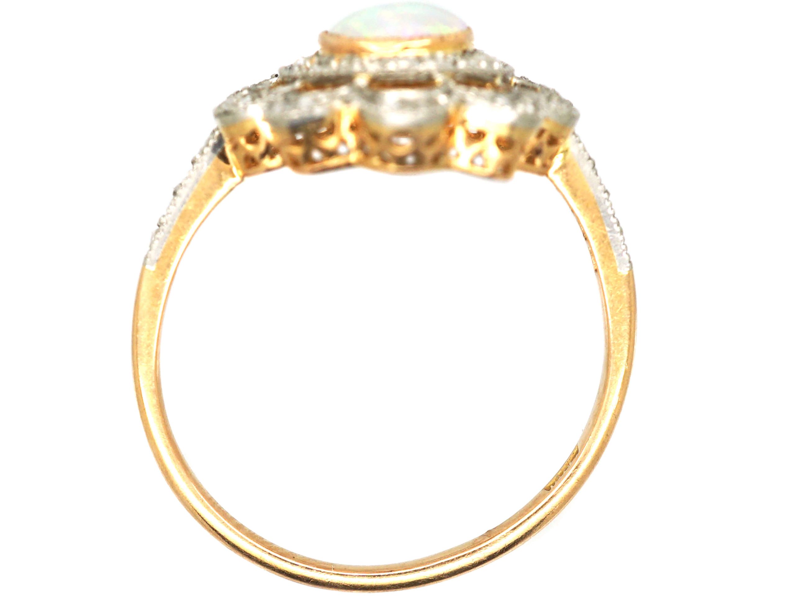 Edwardian 18ct Gold & Platinum, Opal & Rose Diamond Open Cluster Ring ...