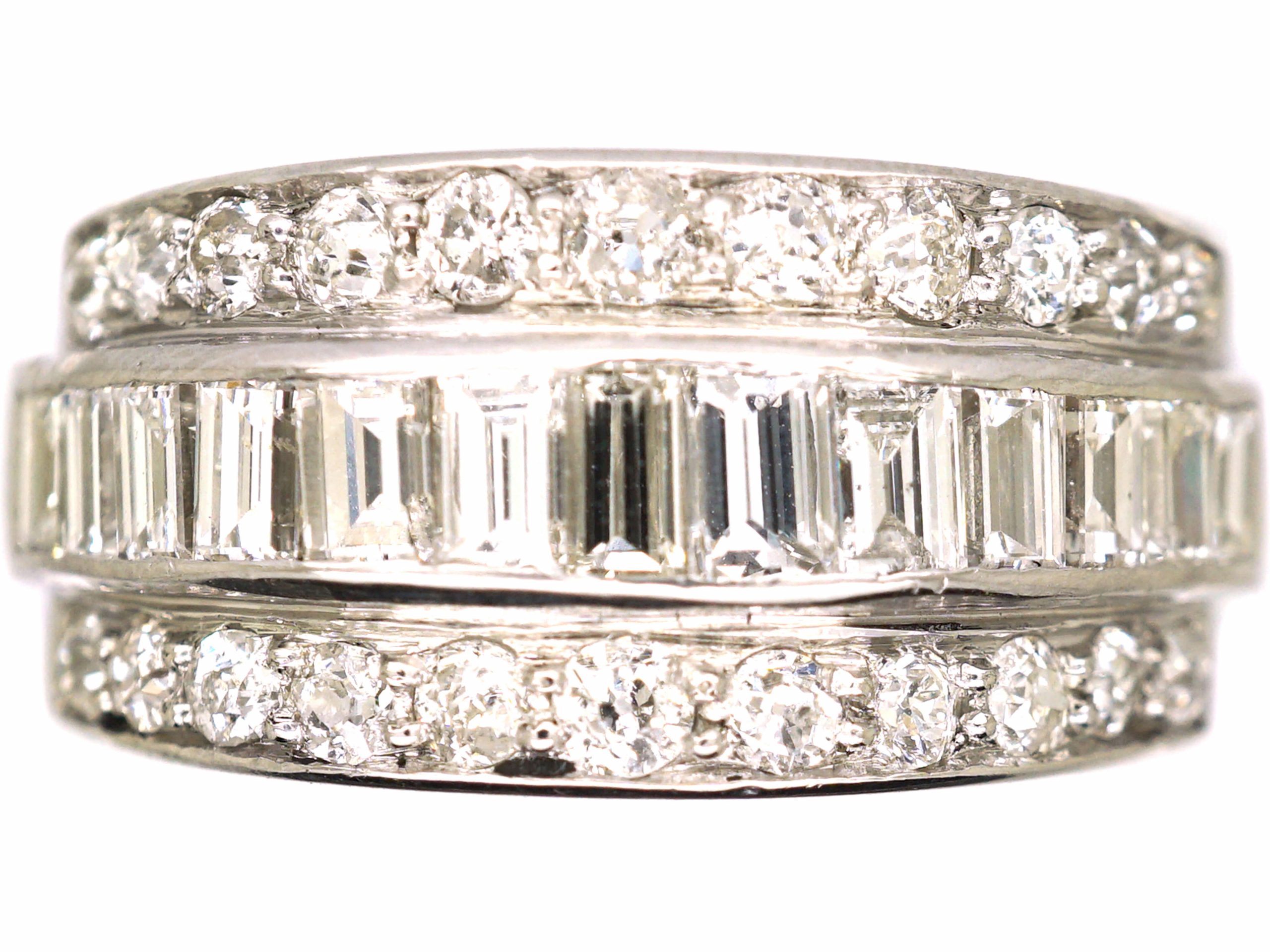 Art Deco Wide Platinum Ring set with Round & Baguette Diamonds (566X ...