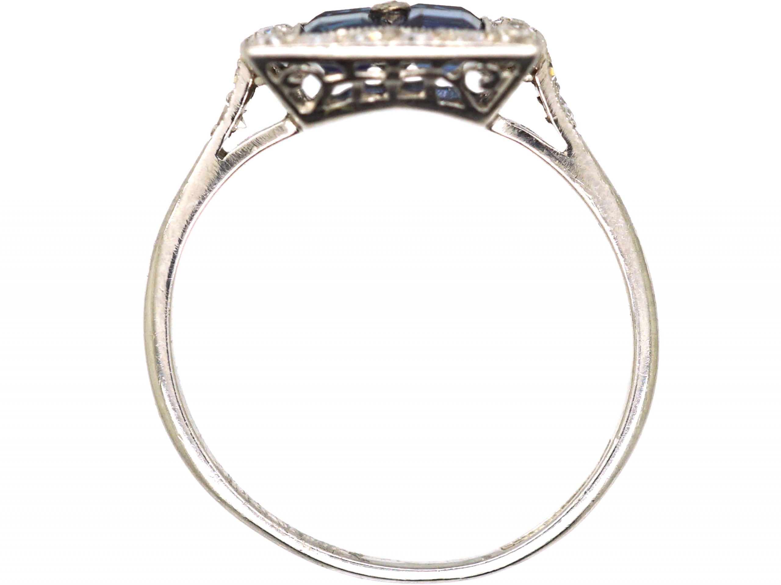 Art Deco Platinum, Sapphire & Diamond Square Ring with Diamond Set ...