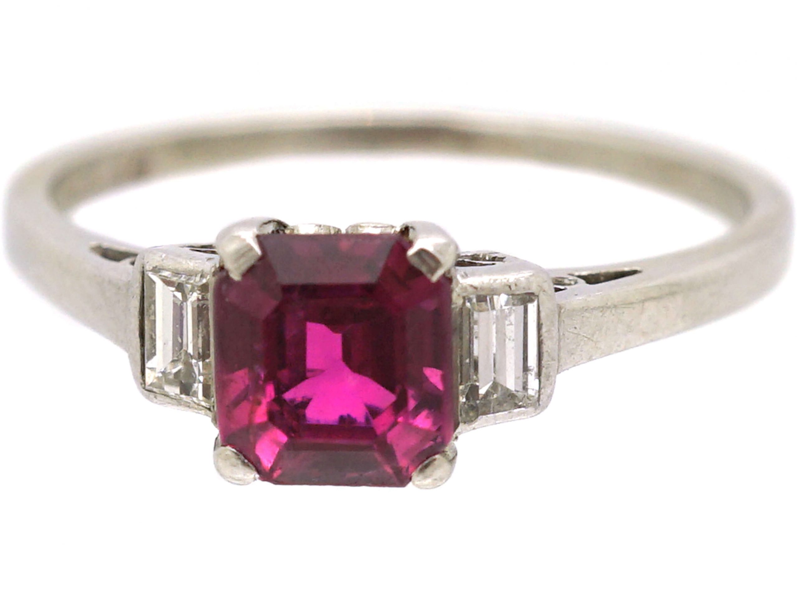 Art Deco Platinum, Square Cut Ruby & Diamond Baguette Ring (552X) | The ...