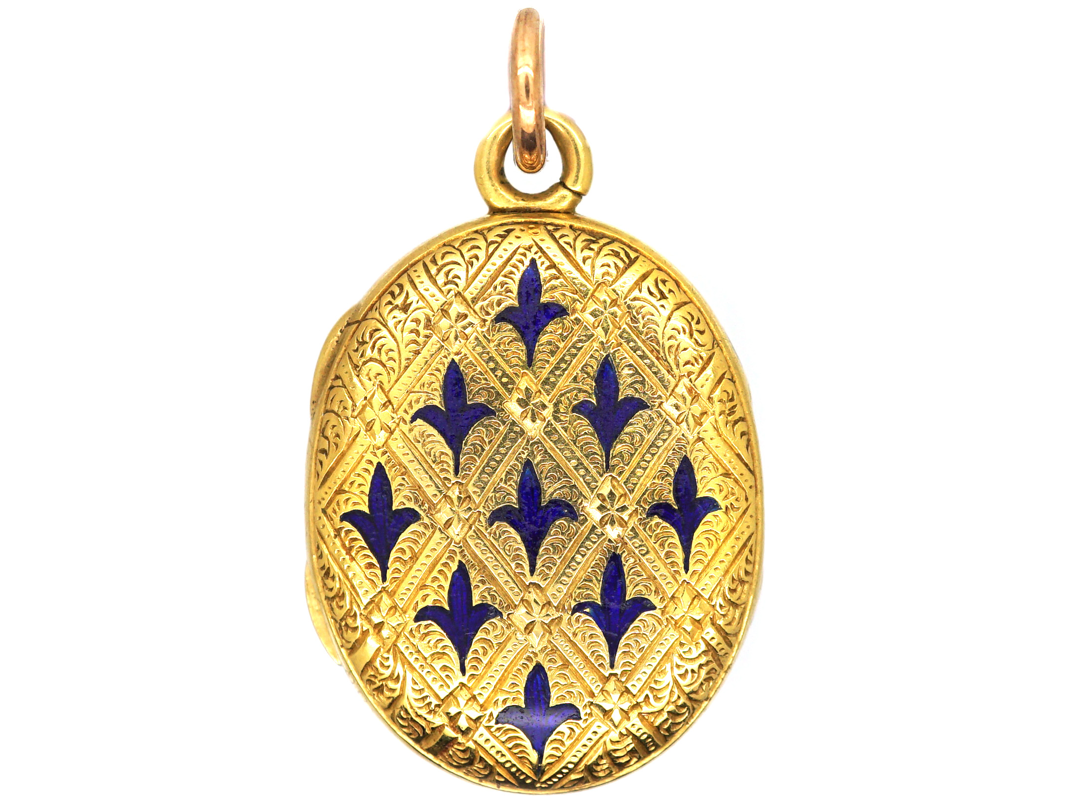 Victorian 18ct Gold Oval Shaped Locket with Blue Enamel Detail (593X ...