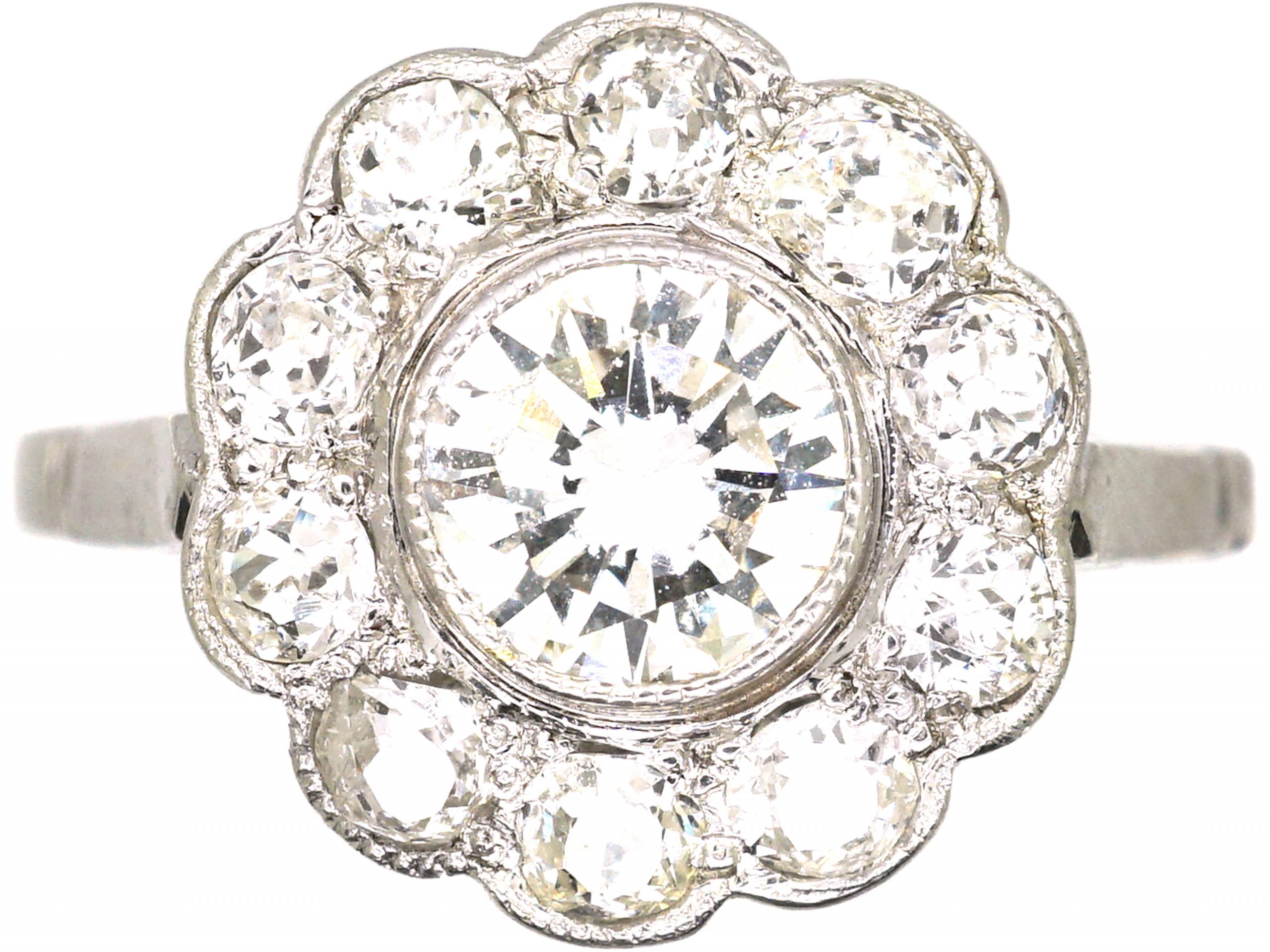 Edwardian Platinum & Diamond Daisy Cluster Ring (751X) | The Antique ...