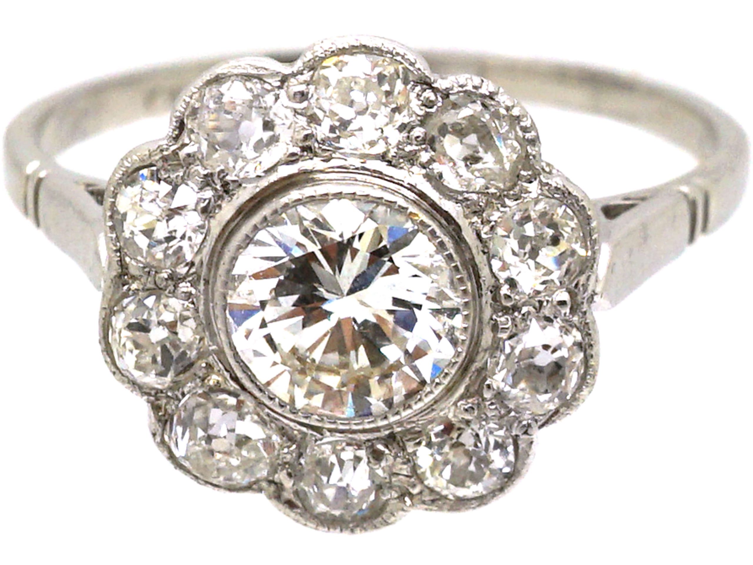 Edwardian Platinum & Diamond Daisy Cluster Ring (751X) | The Antique ...