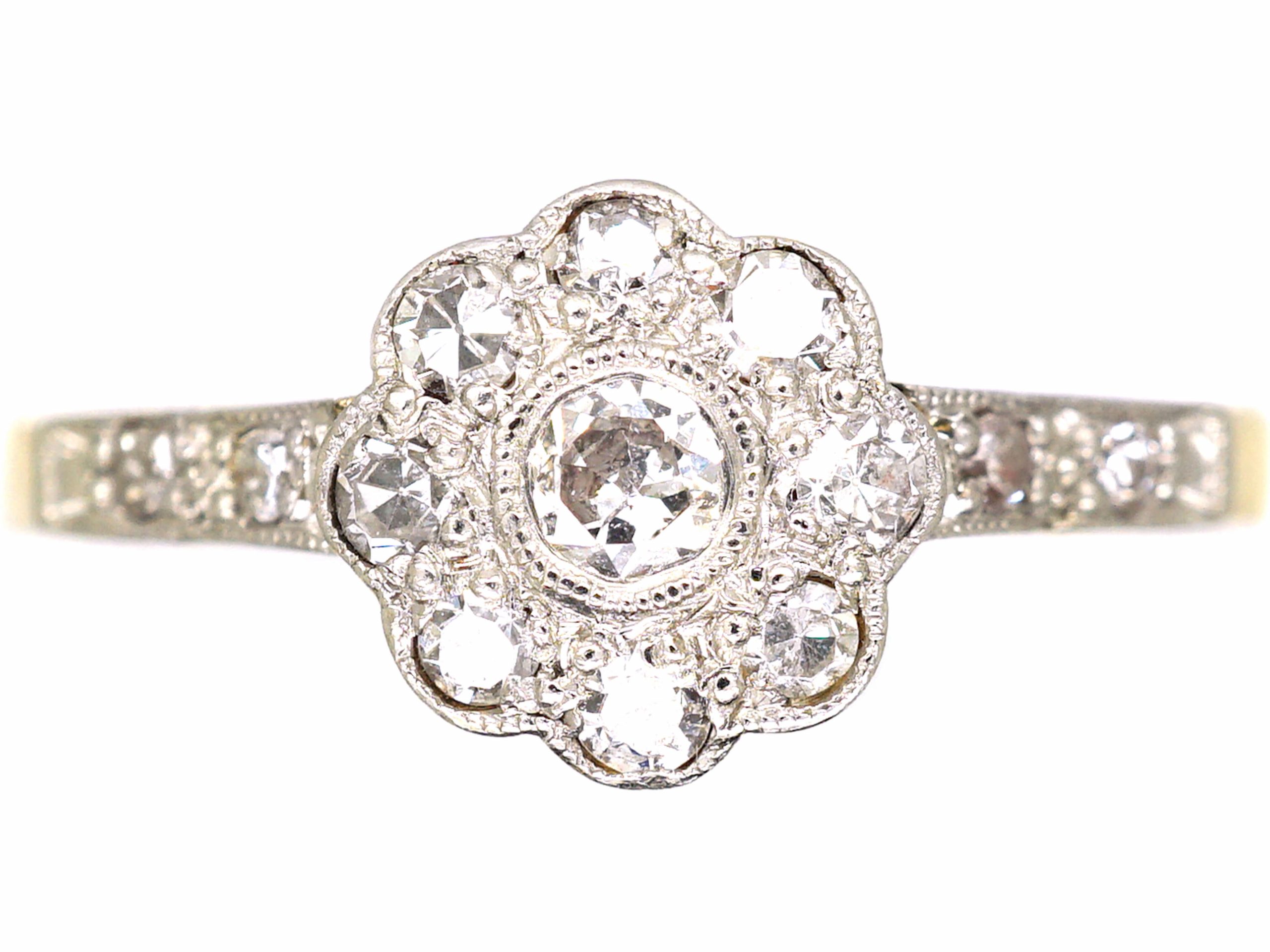Edwardian 18ct Gold & Platinum, Daisy Cluster Ring with Diamond Set ...