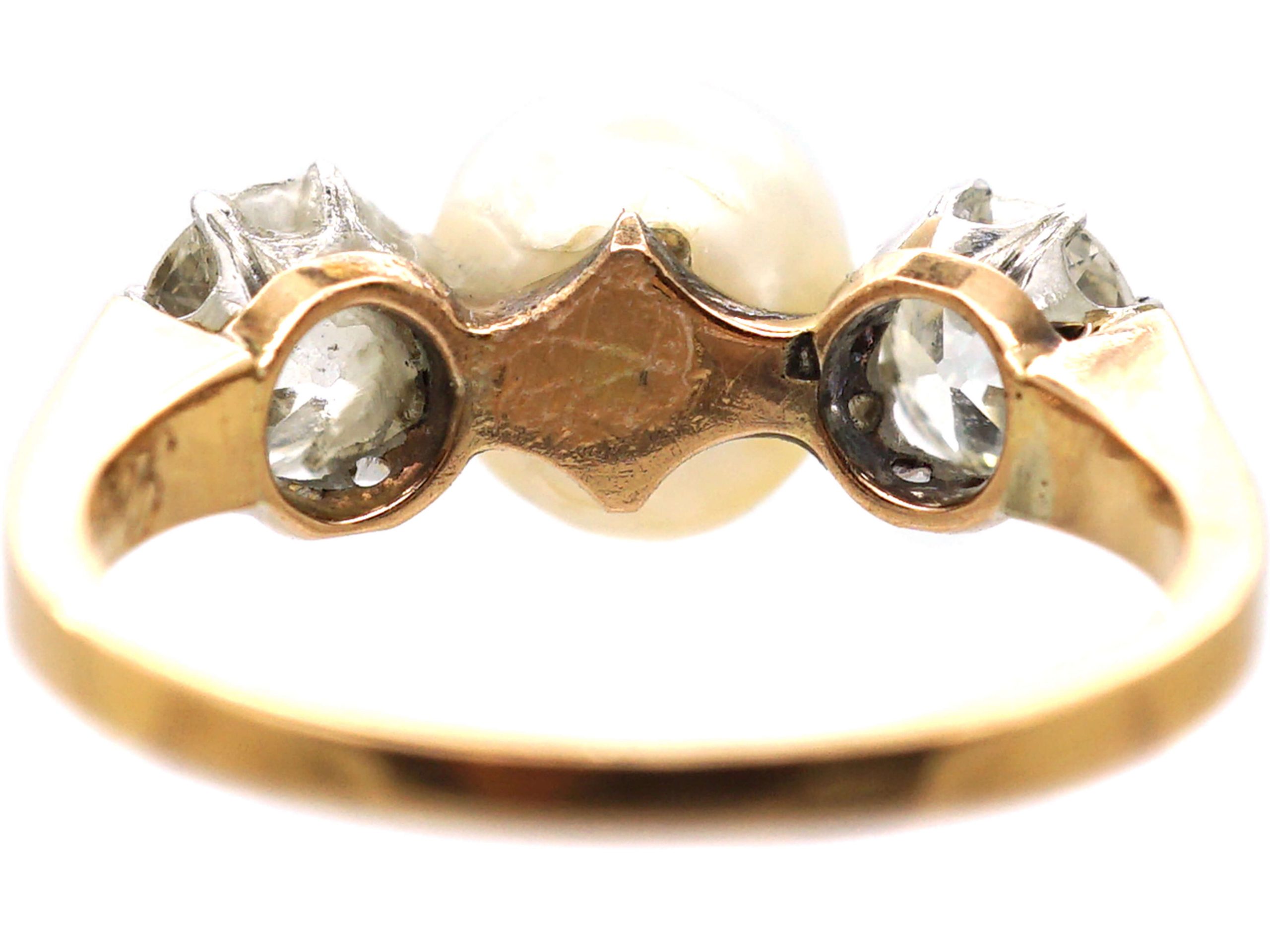 Late 19th Century French 18ct Gold Ring set with a natural Pearl & Two ...