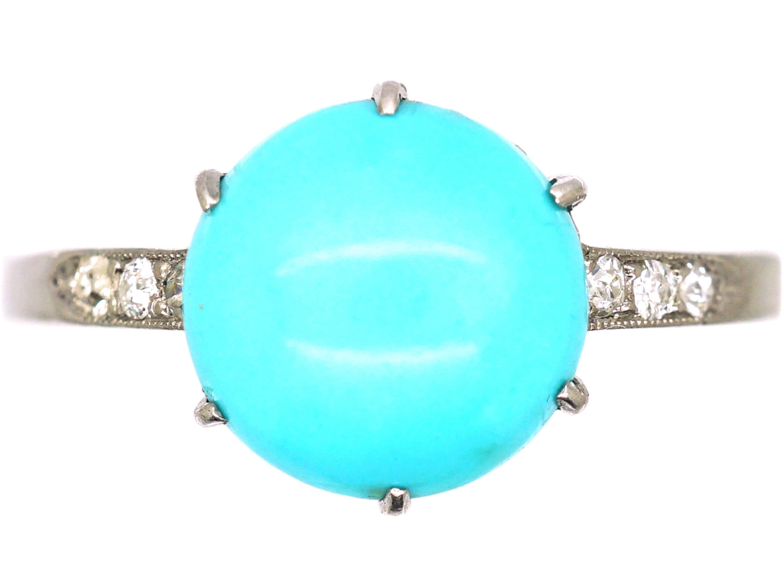 Edwardian Platinum, Turquoise & Diamond Ring (634X) | The Antique ...