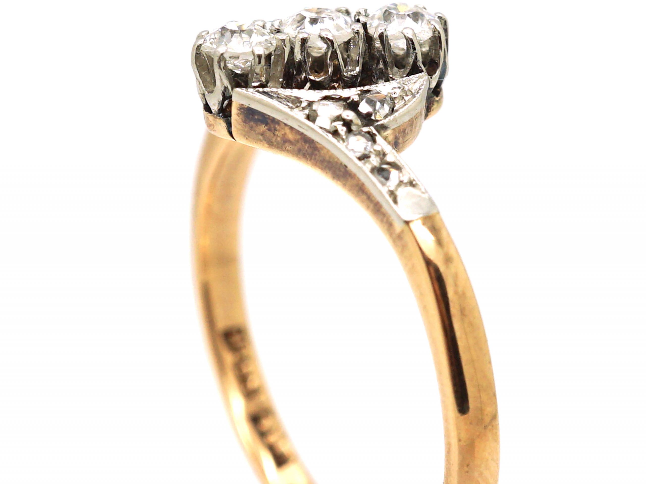 Early 20th Century 14ct Gold & Platinum, Slanted Three Stone Diamond ...