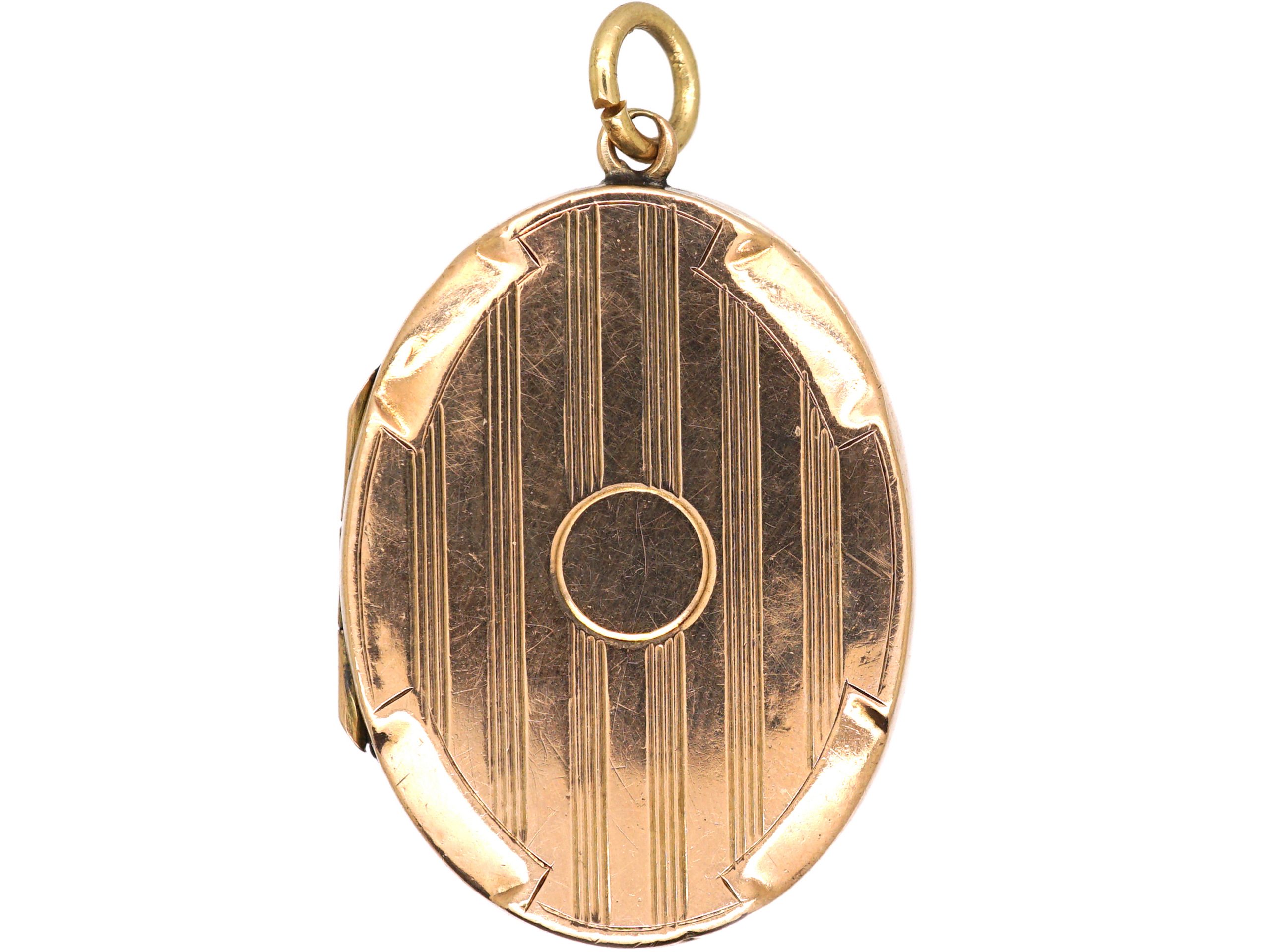 Edwardian 9ct Back & Front Oval Locket with Engraved Line Detail (742X ...