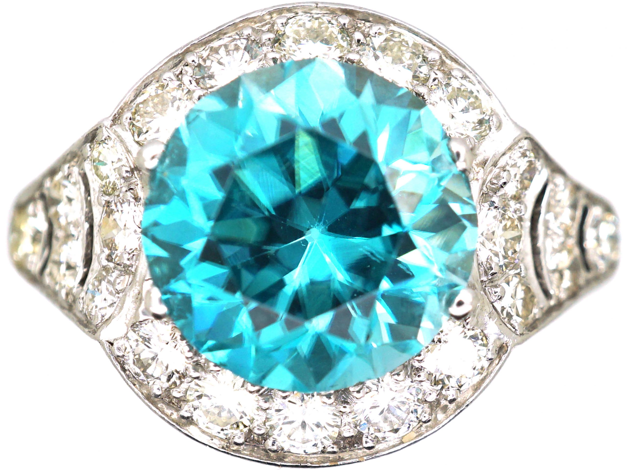 Art Deco 18ct White Gold & Platinum, Zircon & Diamond Ring (625X) | The ...