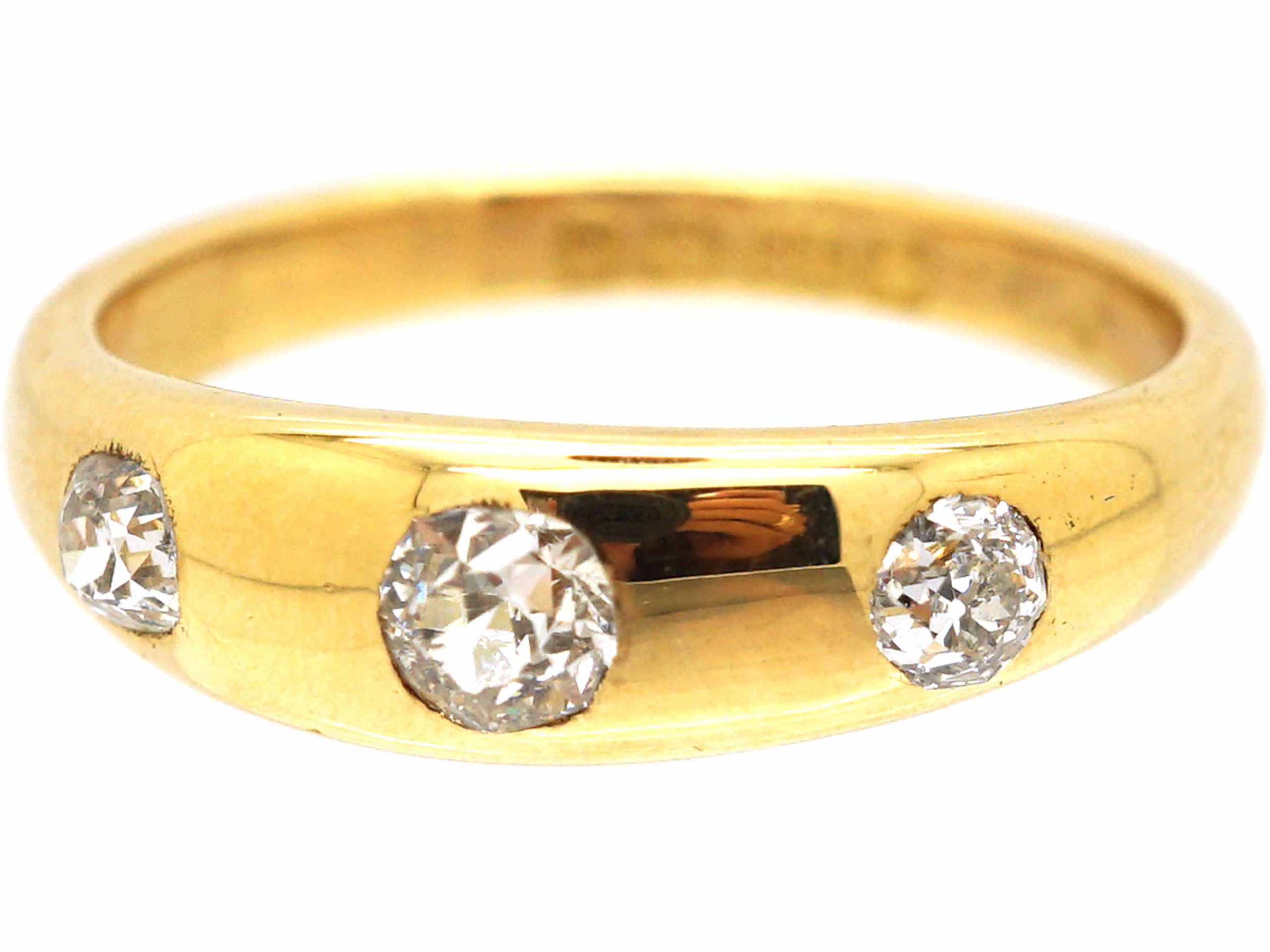 Edwardian 18ct Gold Rub Over Set Three Stone Diamond Ring (491X) | The ...