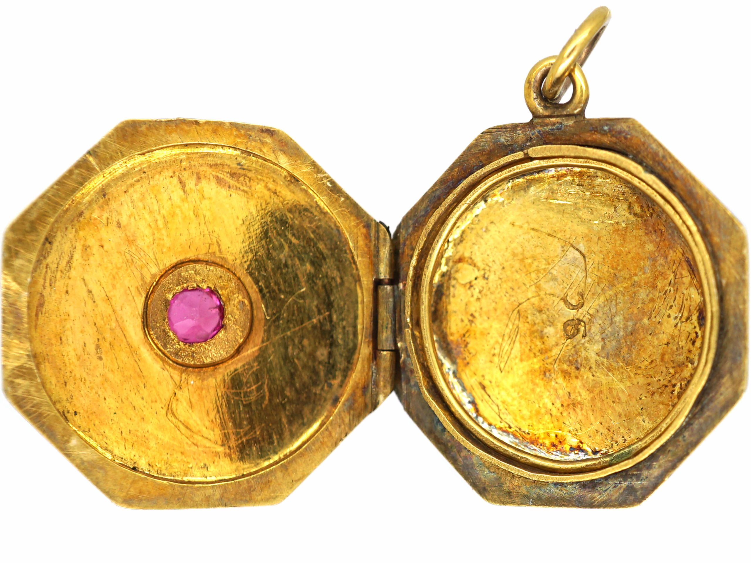 Edwardian 9ct Gold Octagonal Locket set with a Ruby (509X) | The ...