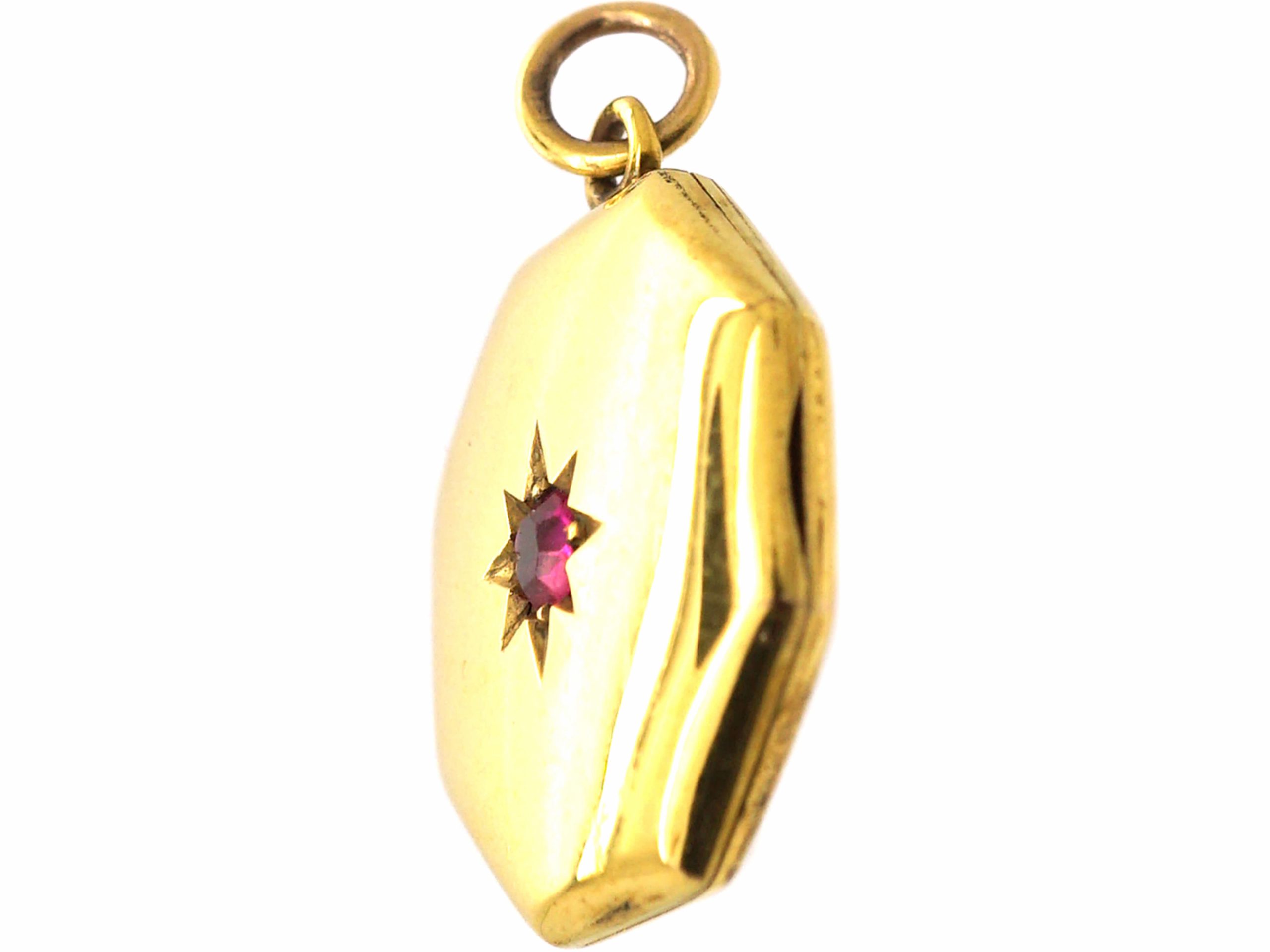 Edwardian 9ct Gold Octagonal Locket set with a Ruby (509X) | The ...