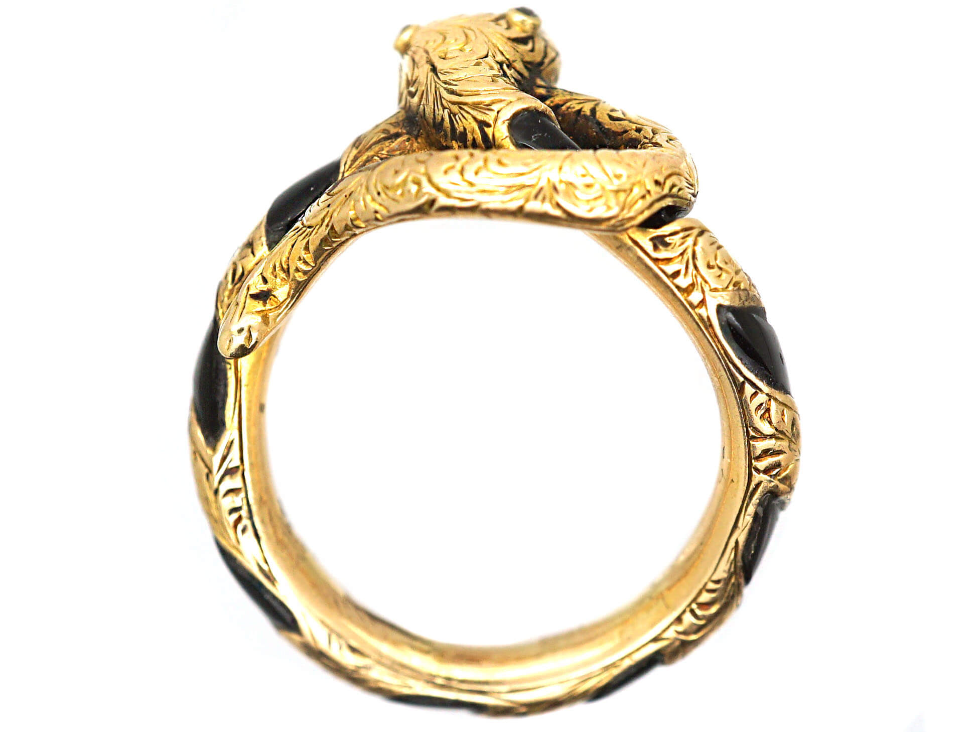 Victorian 15ct Gold & Onyx Snake Ring with Rose Diamond Eyes (70U ...