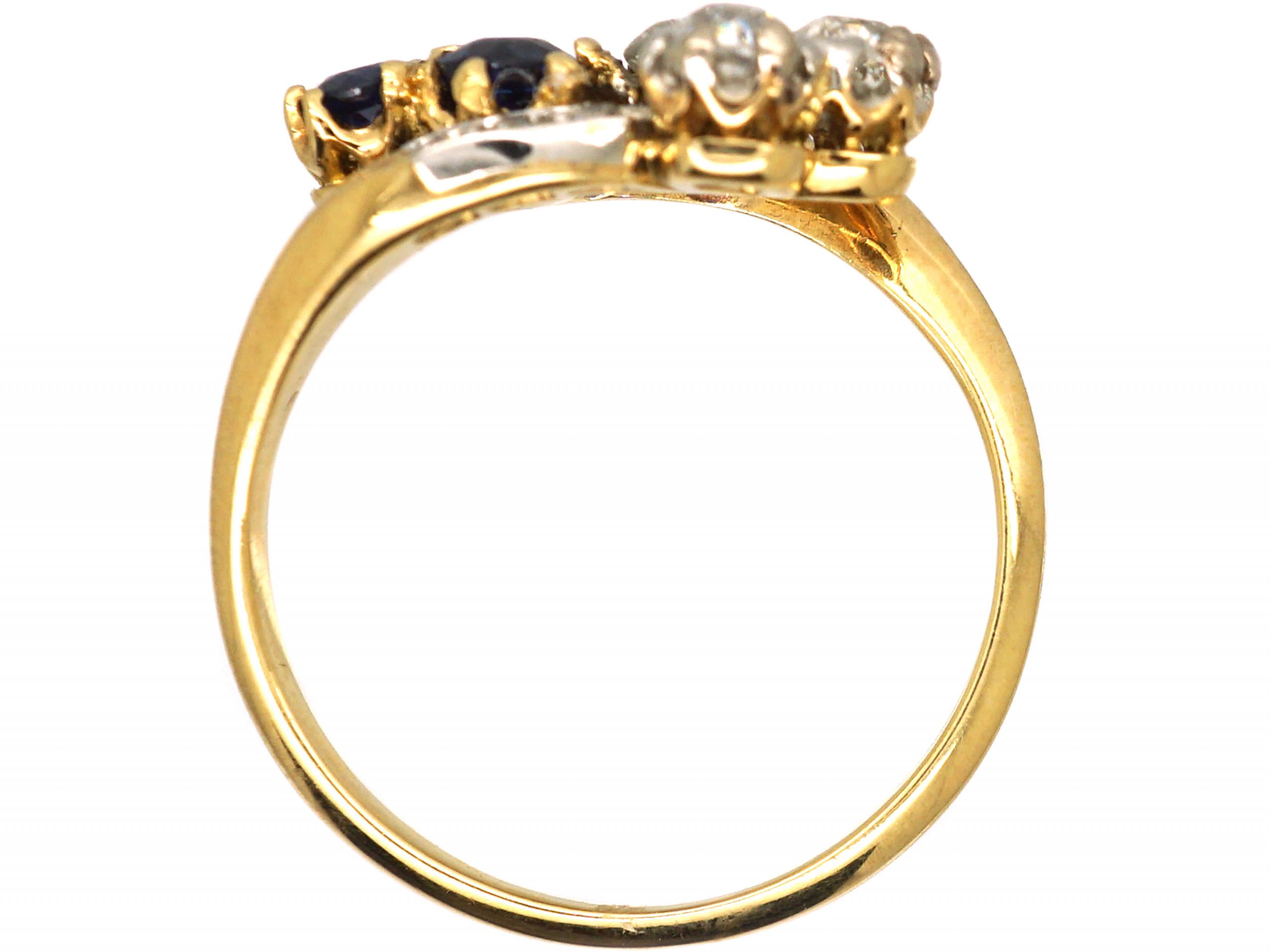 Edwardian 18ct Gold Crossover Trefoil Ring set with Sapphires ...