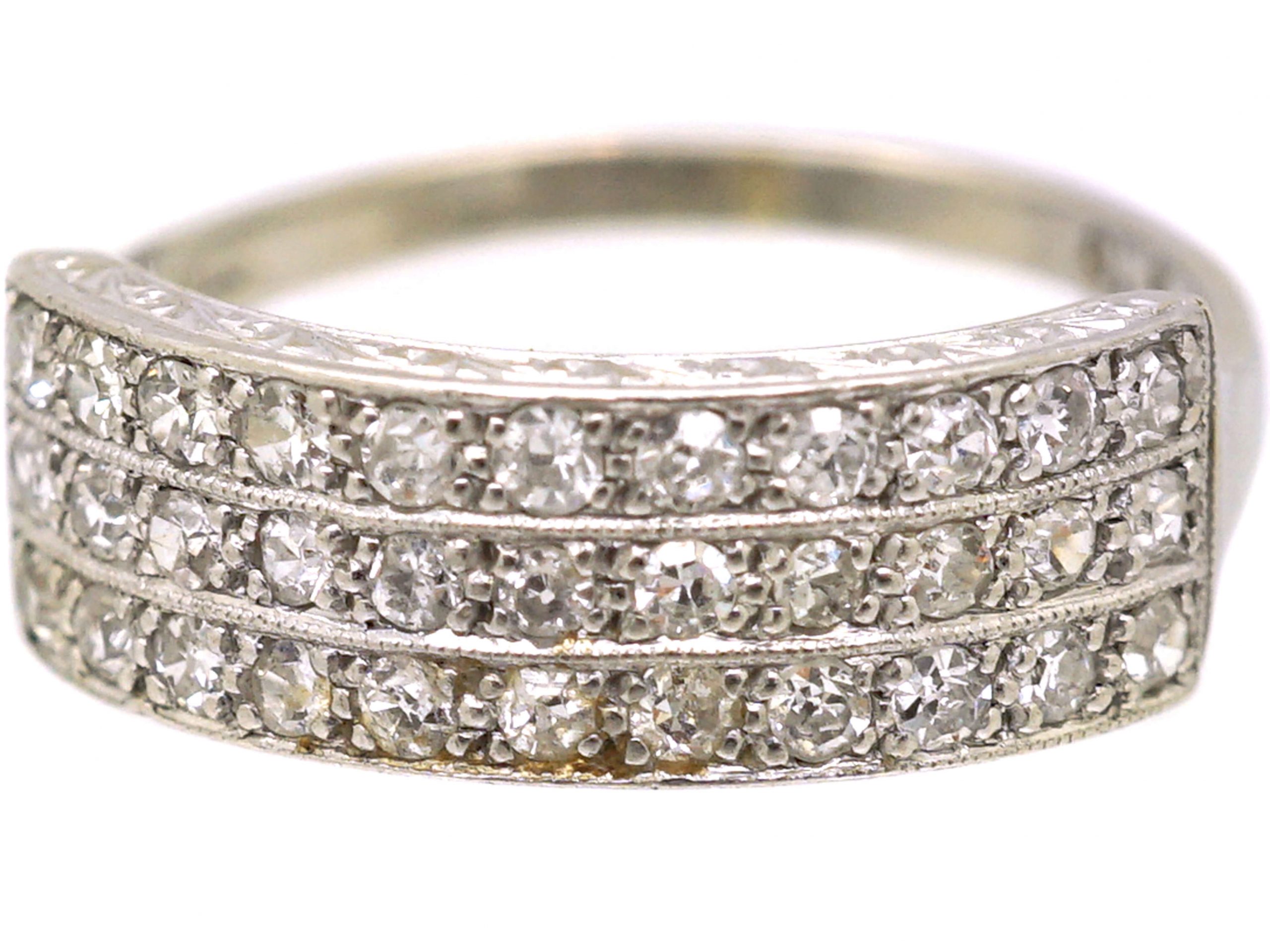 Early 20th Century 18ct White Gold & Platinum Three Row Diamond Ring ...