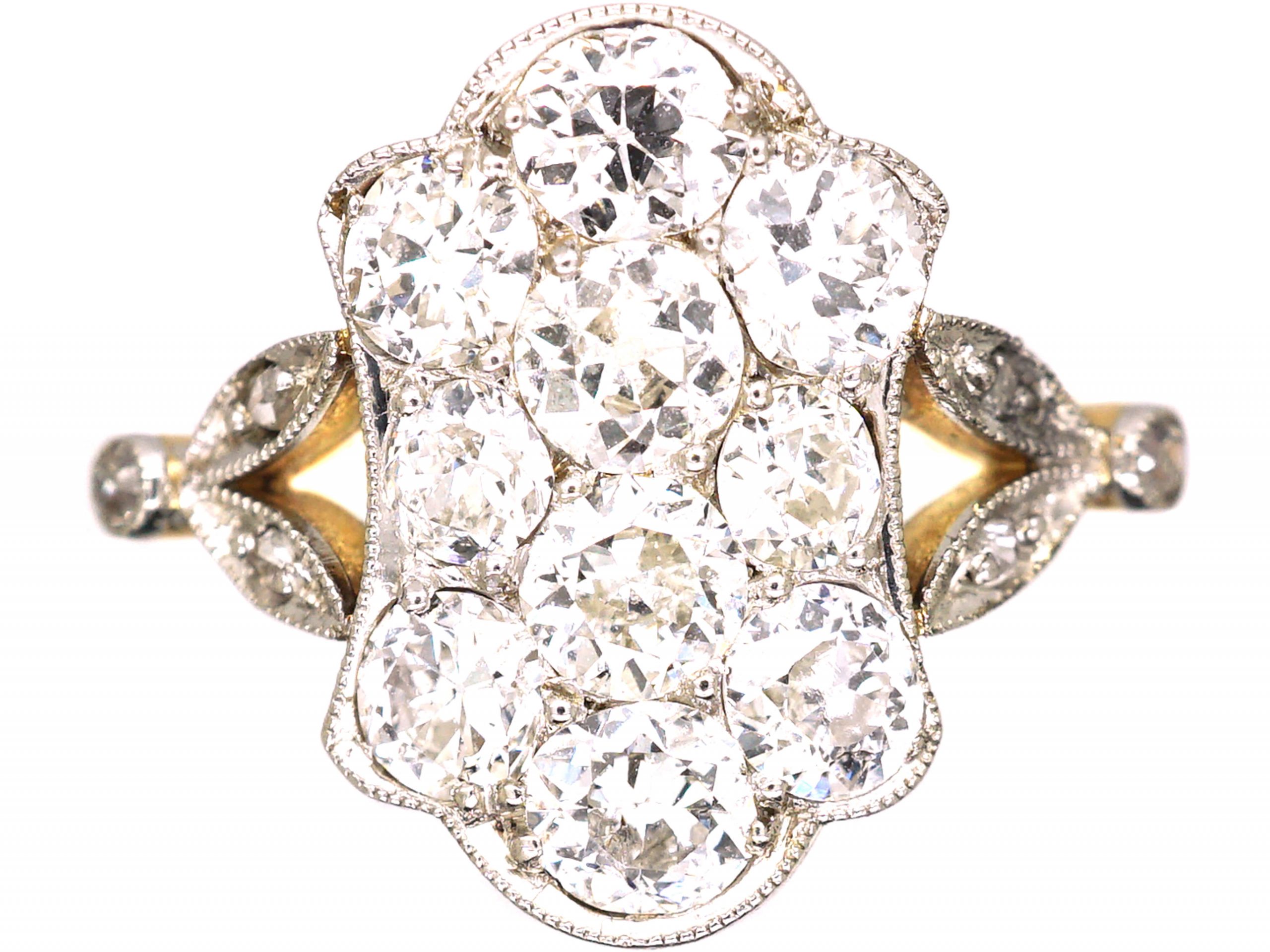 Edwardian 18ct Gold & Platinum Plaque Ring set with Diamonds with Rose ...