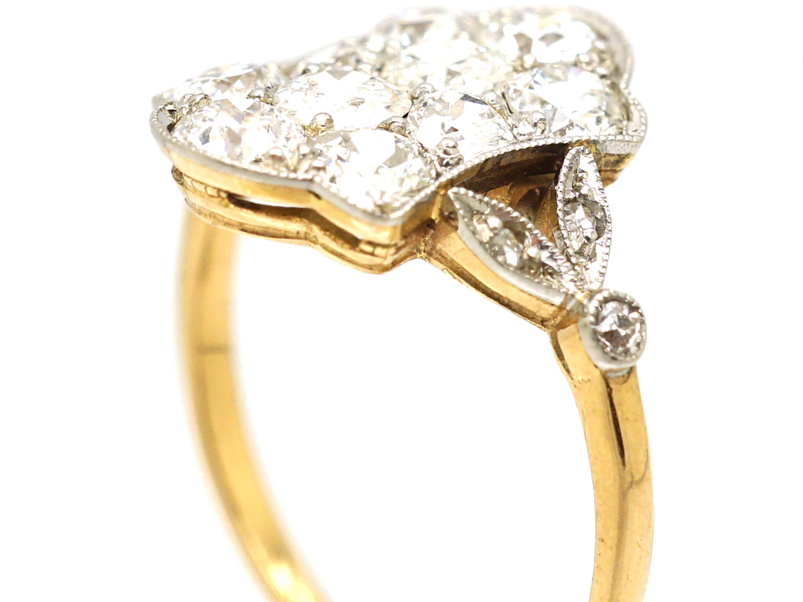 Edwardian 18ct Gold & Platinum Plaque Ring set with Diamonds with Rose ...