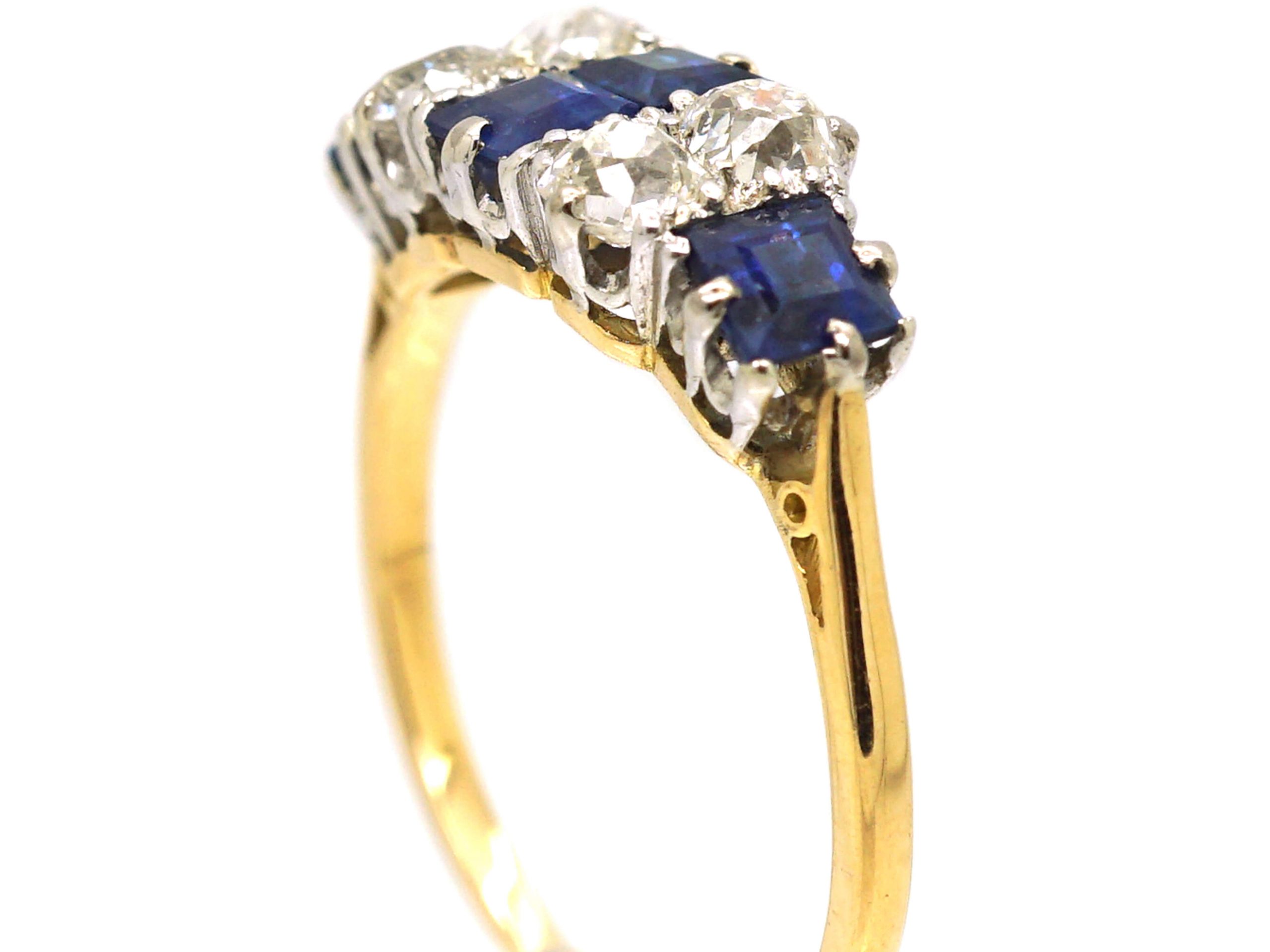 Edwardian 18ct Gold Square Cut Sapphire & Diamond Ring (737X) | The ...