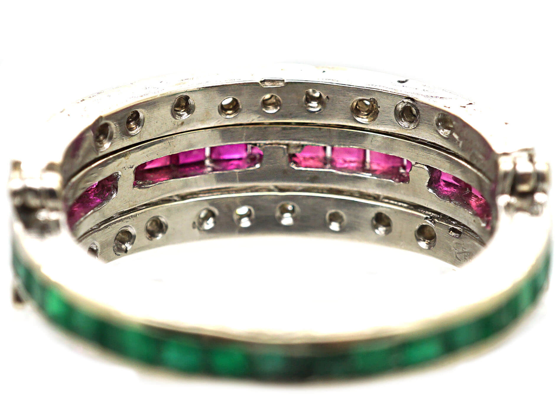 Art Deco 18ct White Gold Swivel Ring set with Rubies, Emeralds ...