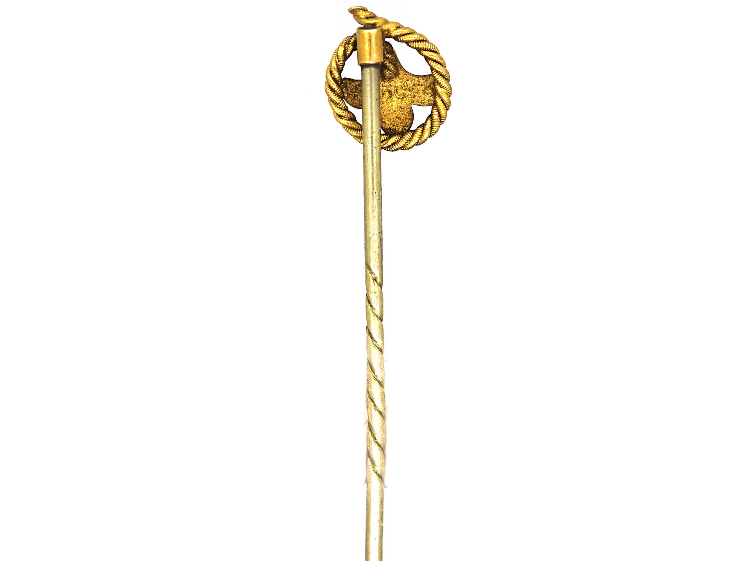 Edwardian 15ct Gold Coiled Rope Design Tie Pin set with Natural Split ...