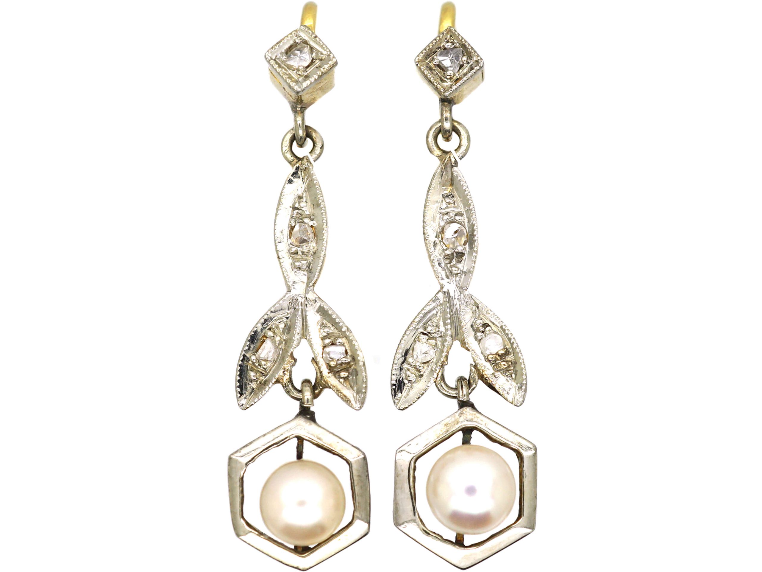 Early 20th Century 14ct Gold & Platinum, Pearl & Diamond Drop Earrings ...