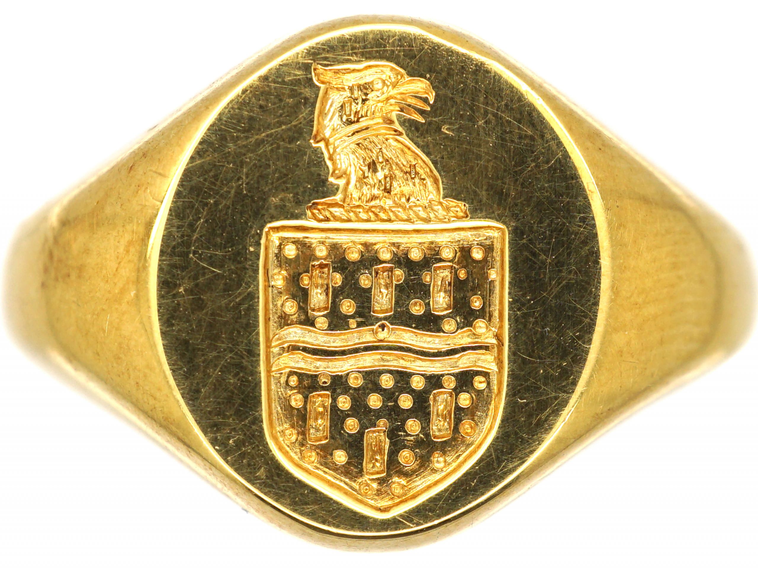 18ct Gold Signet Ring Engraved with Eagle's Head & Shield (701X) | The ...