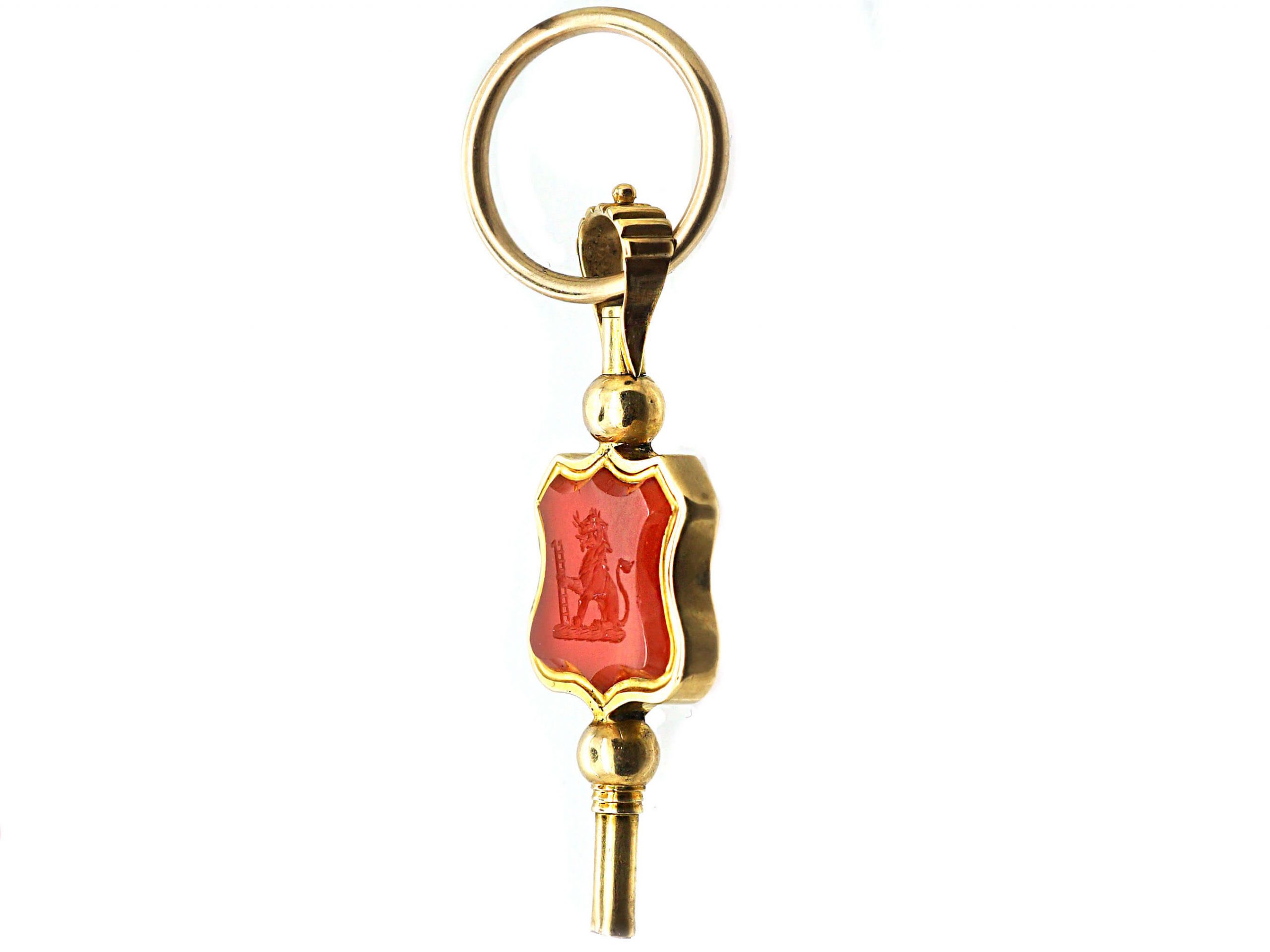 Victorian 15ct Gold Watch Key with Carnelian Intaglio of a Lion ...