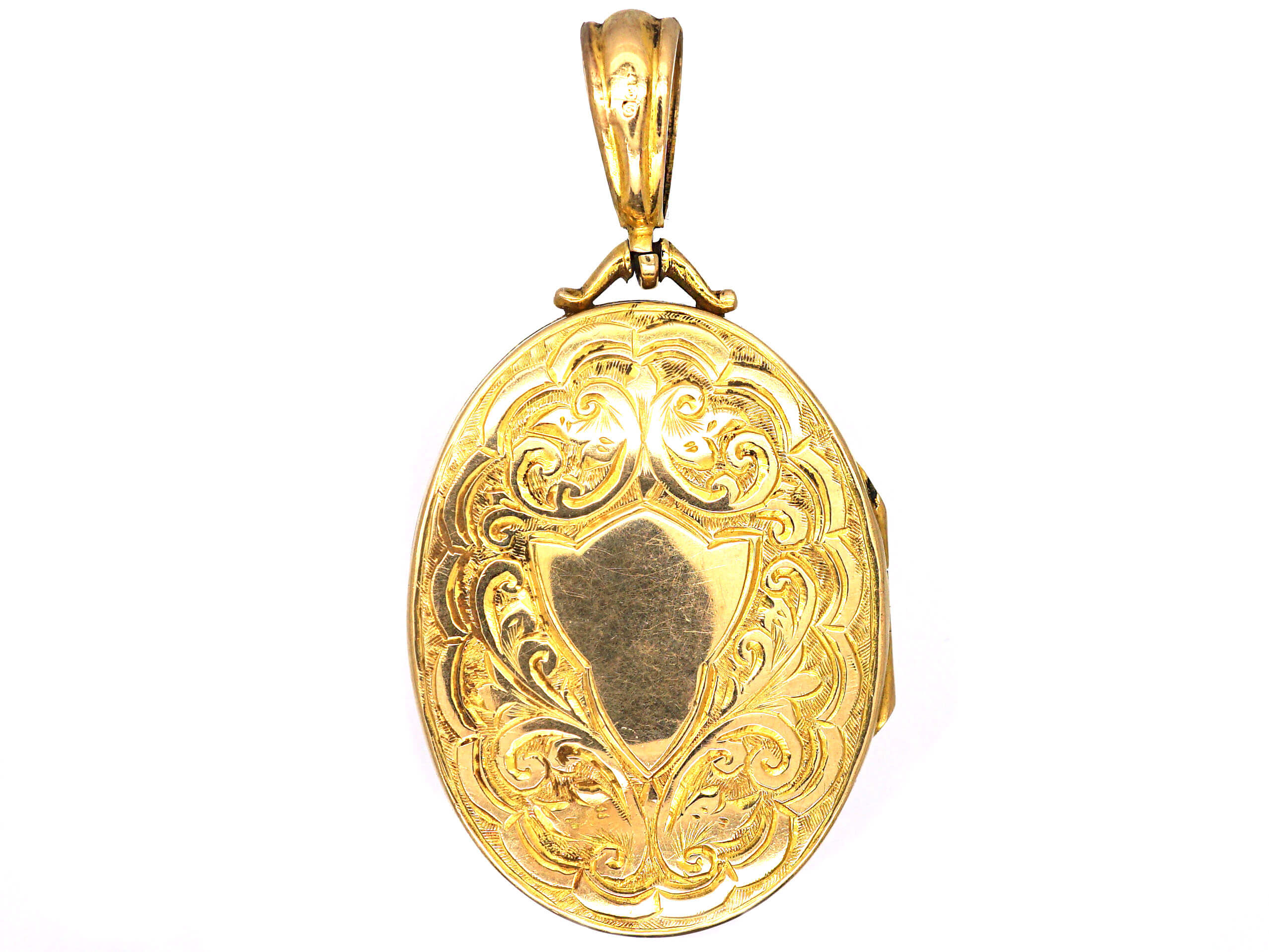 Edwardian 9ct Gold Oval Locket with Engraving on Both Sides (741X ...