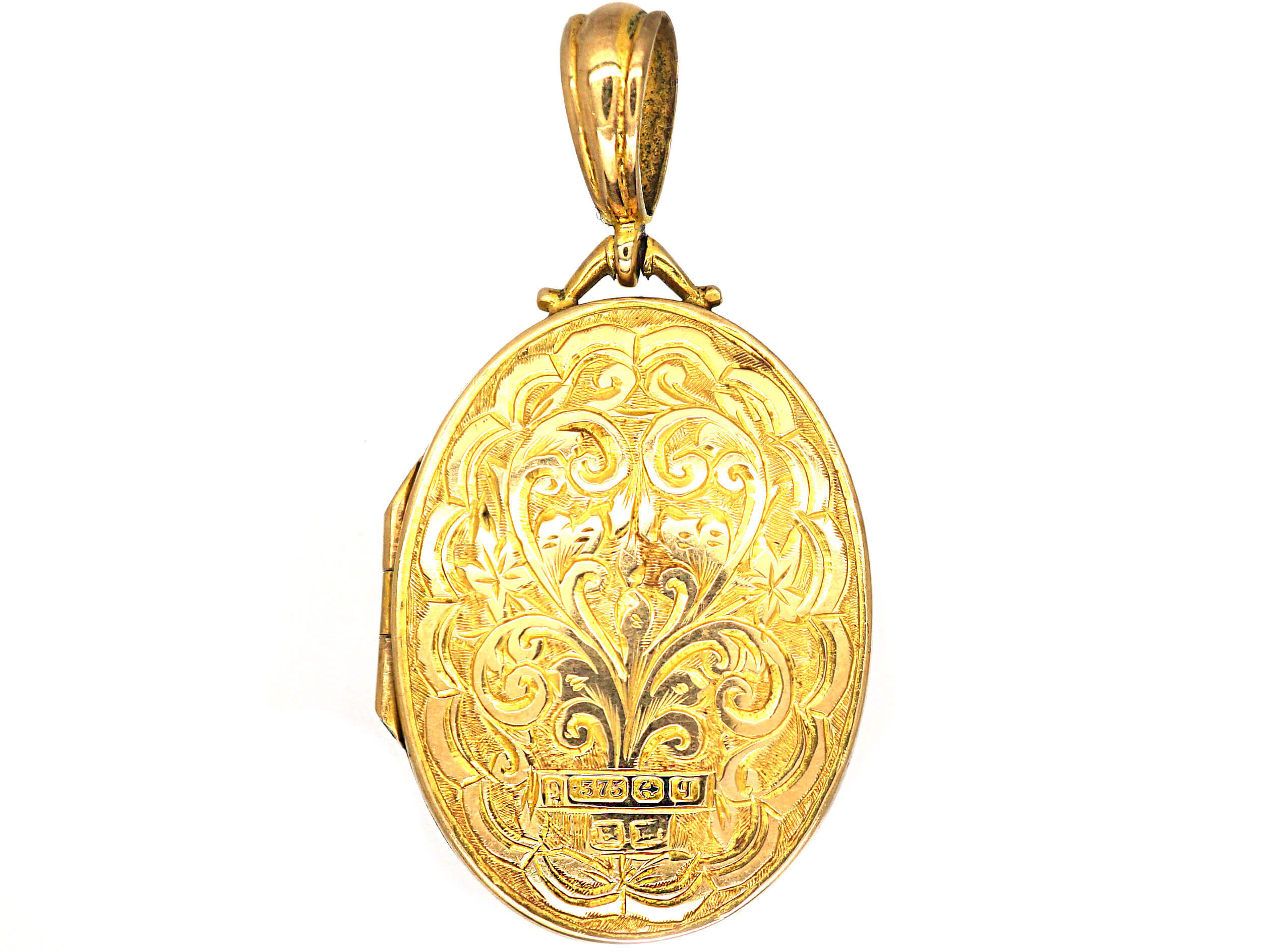 Edwardian 9ct Gold Oval Locket with Engraving on Both Sides (741X ...
