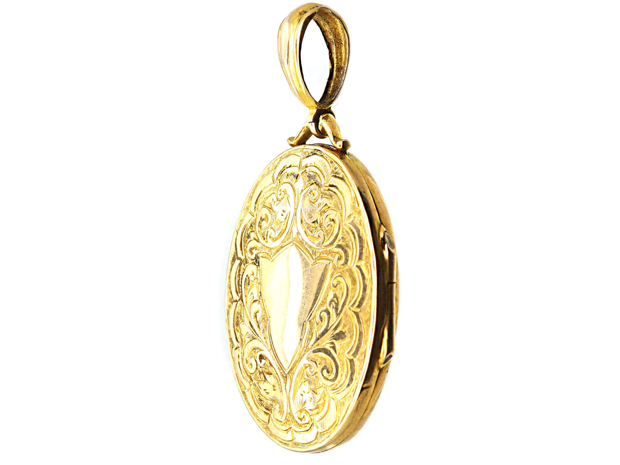 Edwardian 9ct Gold Oval Locket with Engraving on Both Sides (741X ...