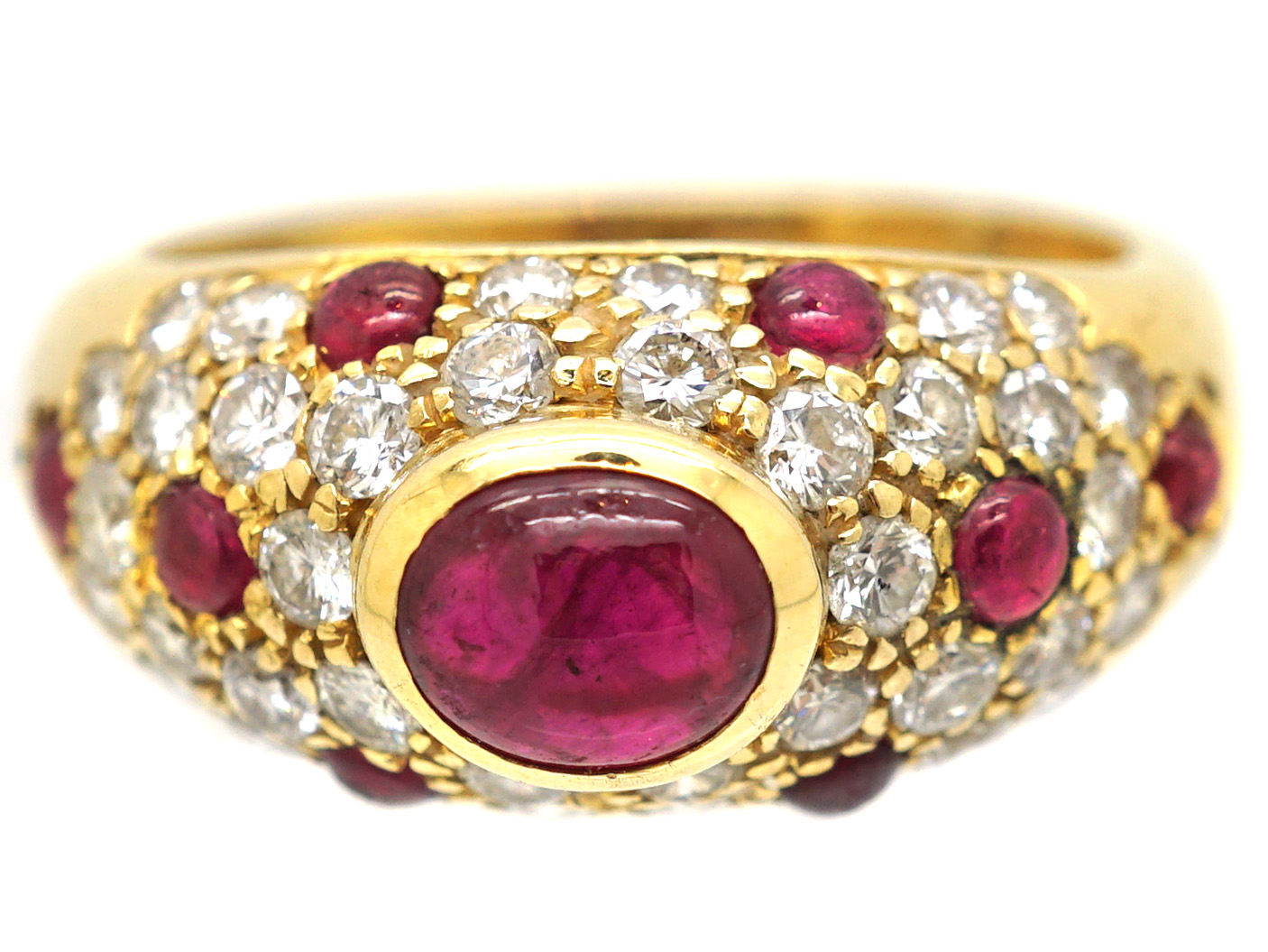 18ct Gold, Cabochon Ruby & Diamond Ring by Cartier (599X) | The Antique Jewellery Company