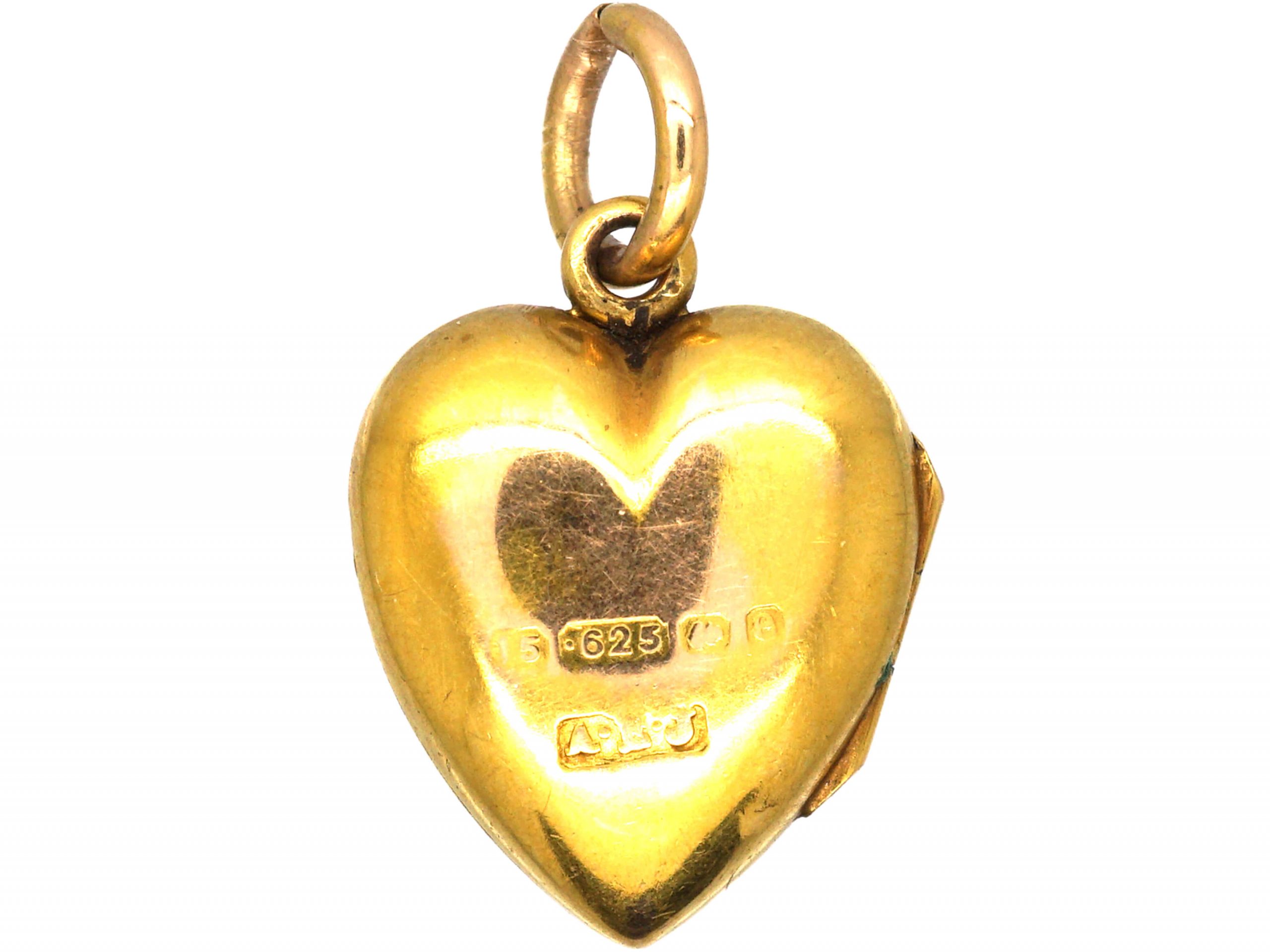 Edwardian 15ct Gold Heart Shaped Locket set with a Diamond (760X) | The ...